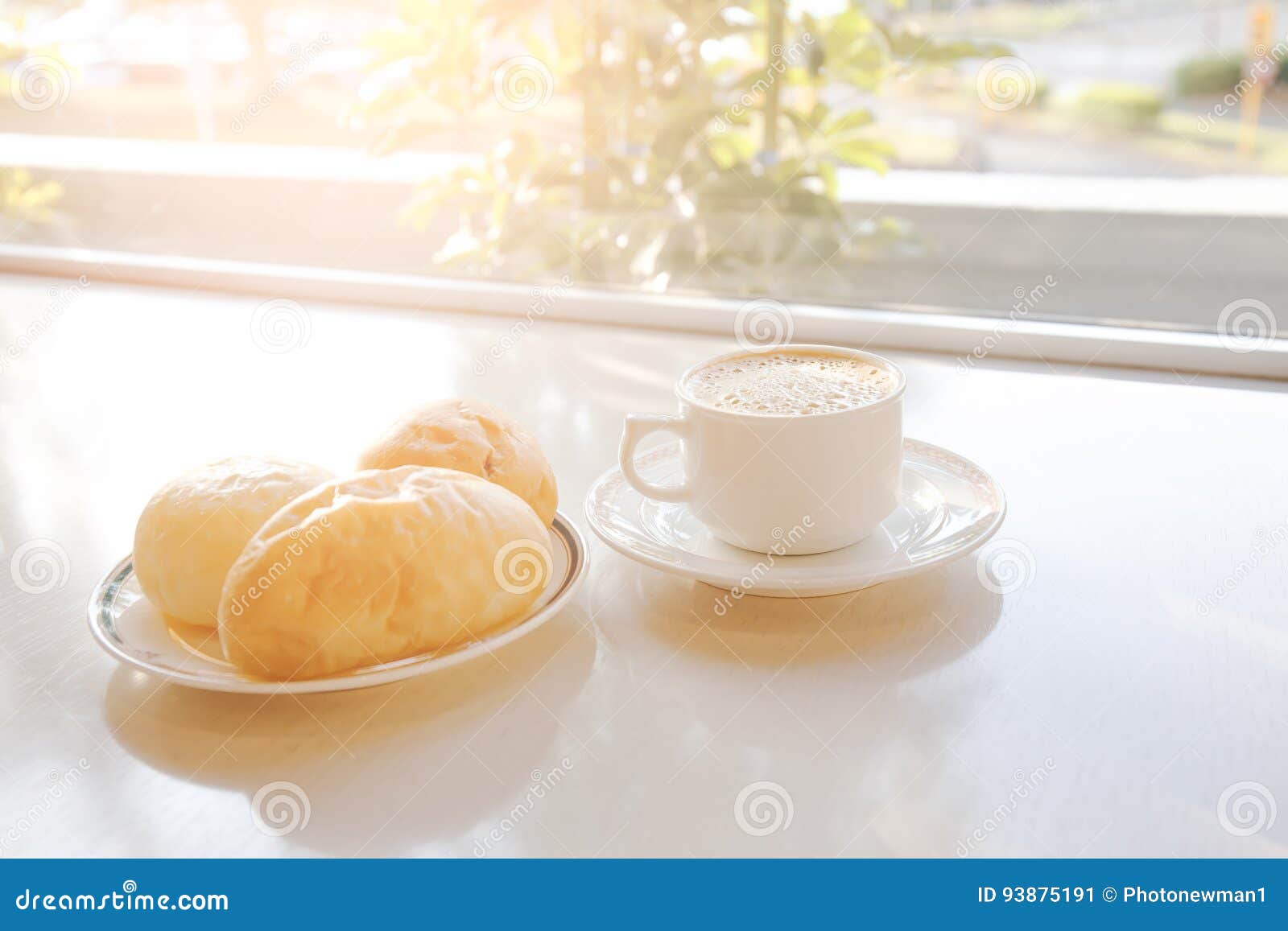 Cup of Coffee and Bread on the Table Stock Image - Image of coffee ...