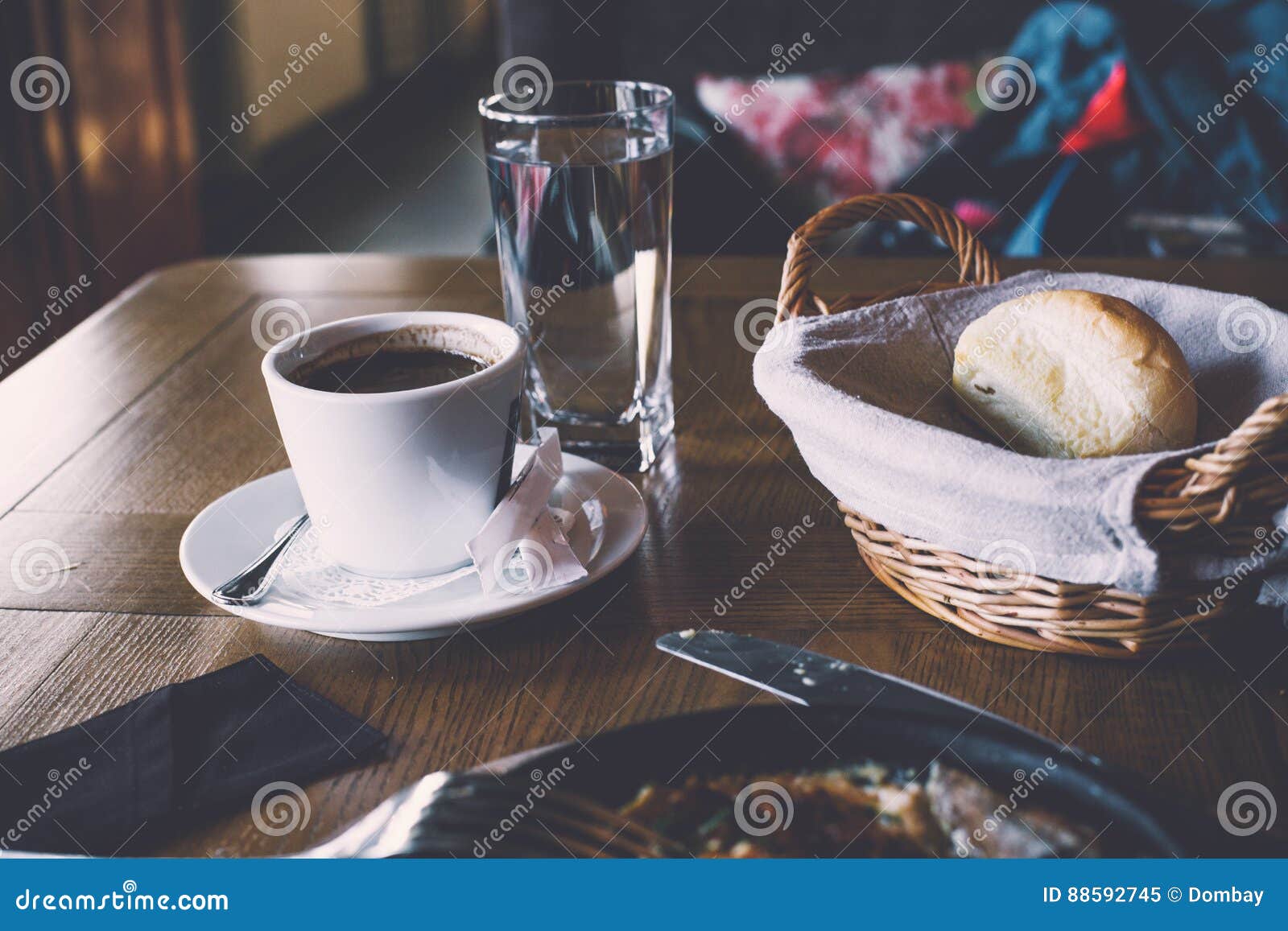 A Cup of Coffee and Breakfast in a Cozy Retro Style Cafe. Stock Image ...