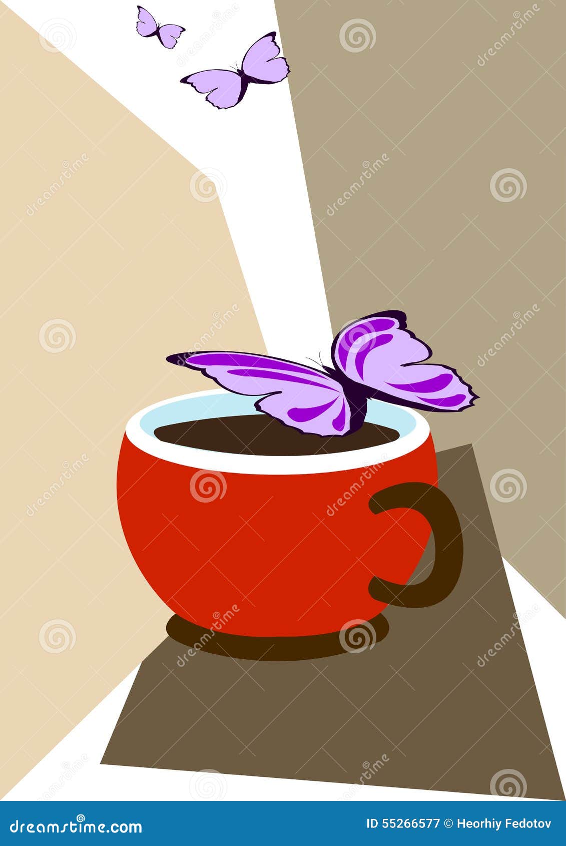 Cup of Coffee and Butterflies Stock Vector - Illustration of steam ...