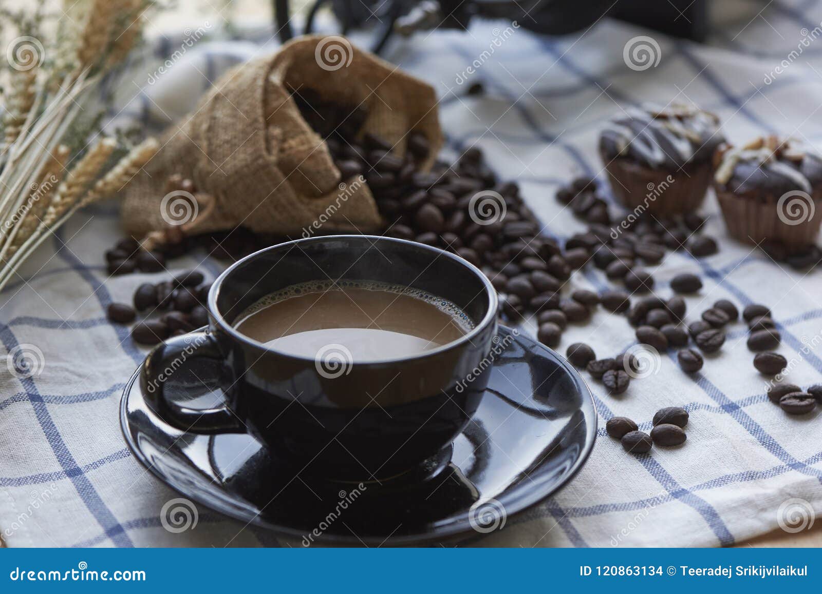 A Cup of Coffee and Cakes on the Table Stock Photo - Image of caffeine ...