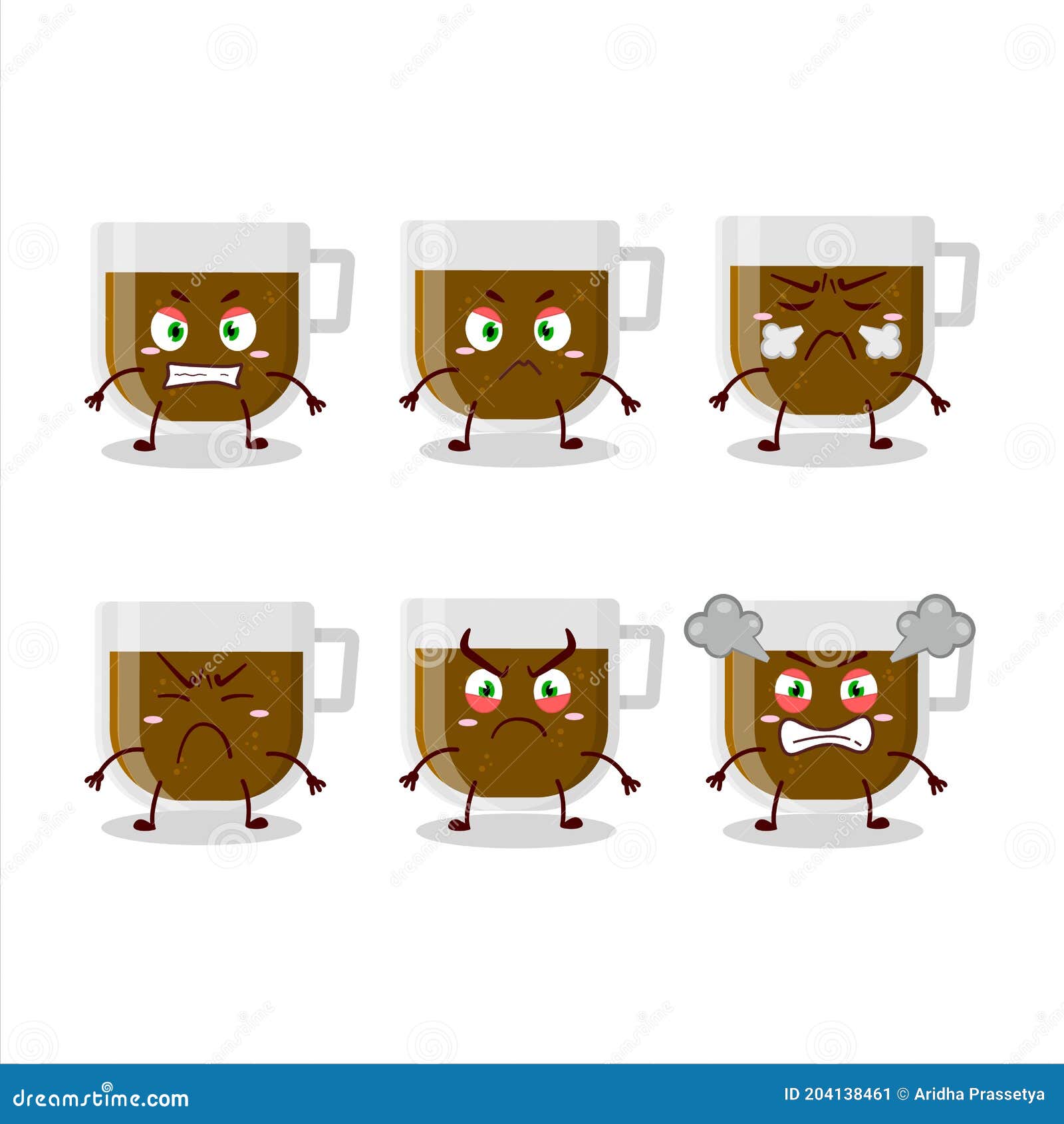 Cup of Coffee Cartoon Character with Various Angry Expressions Stock ...