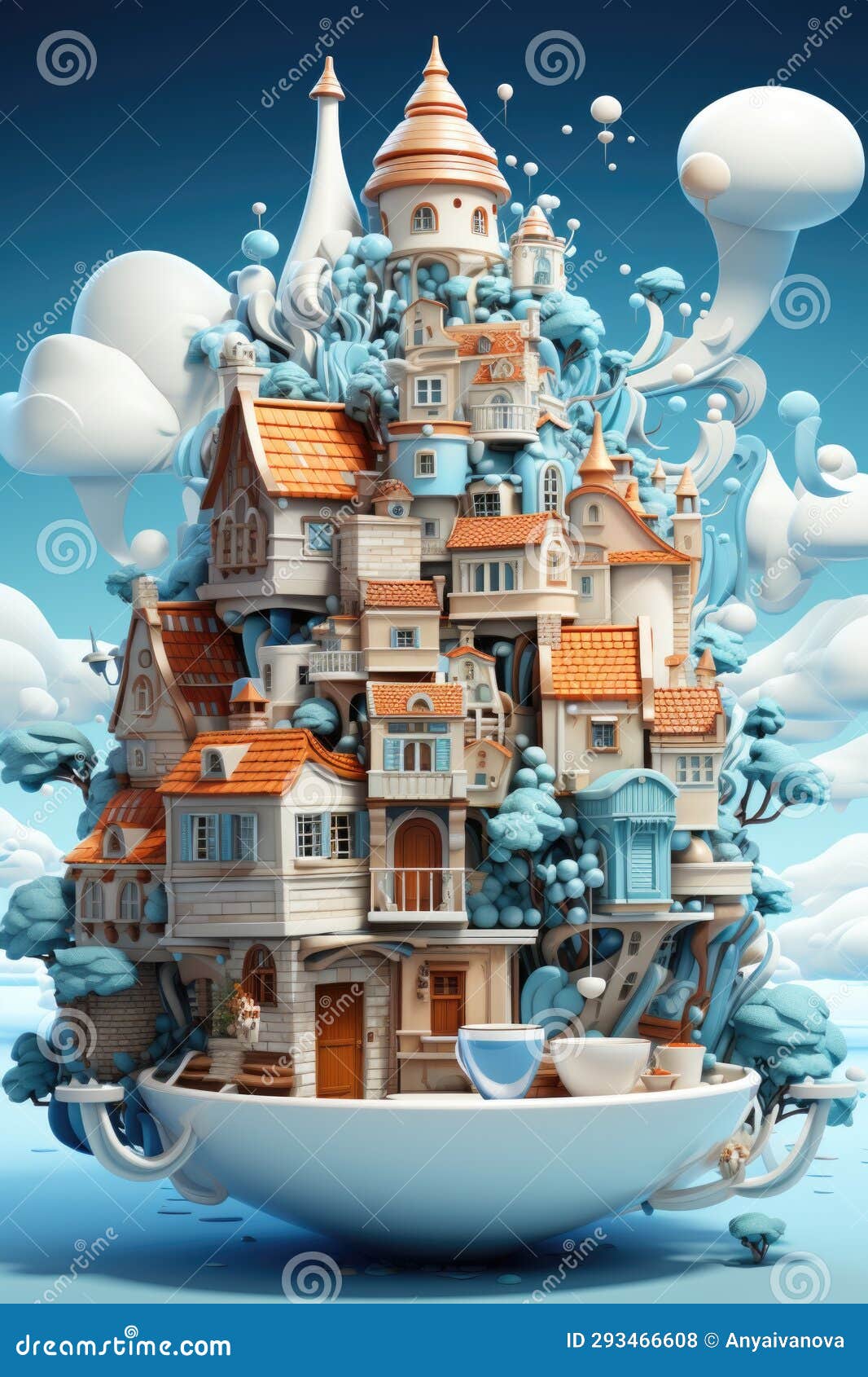 A Cup of Coffee with a Castle on Top of it. Stock Illustration ...