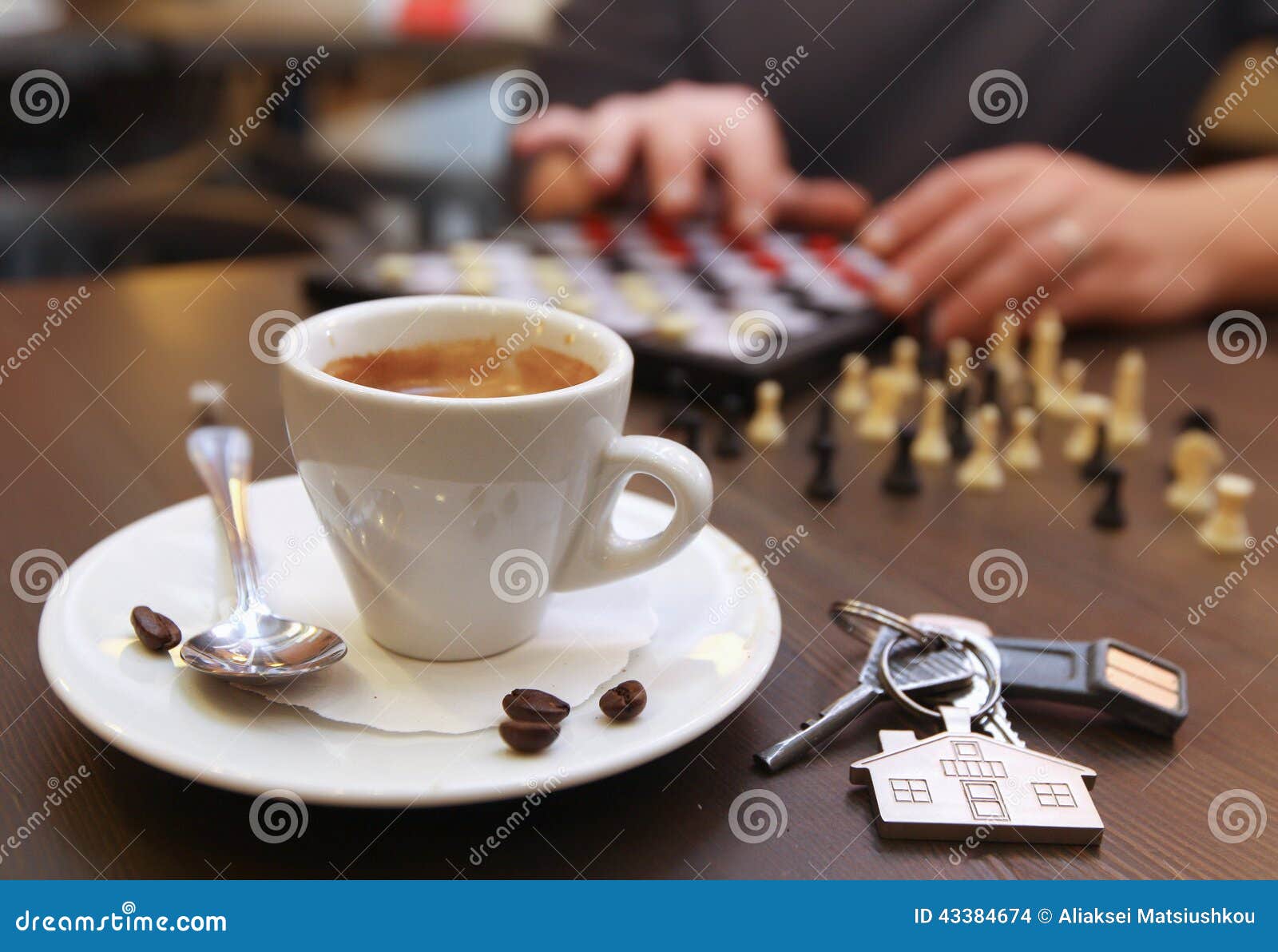 Cup of coffee and chess stock photo. Image of awaken - 43384674