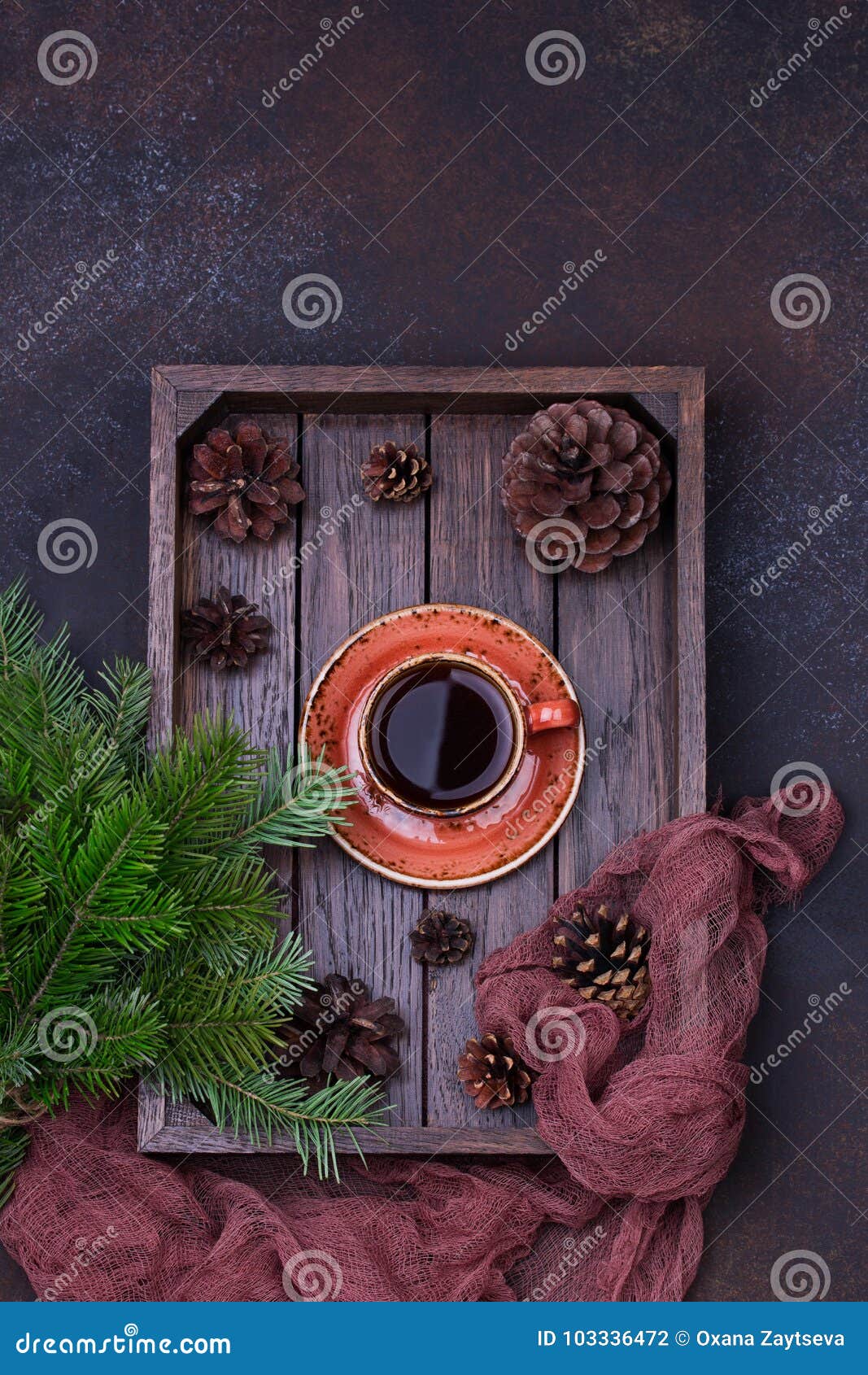 Cup of Coffee with Christmas Tree on a Table. Stock Photo - Image of ...