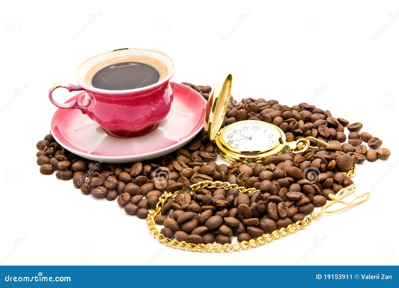 Cup of coffee and clock stock image. Image of chain, plate - 19153911