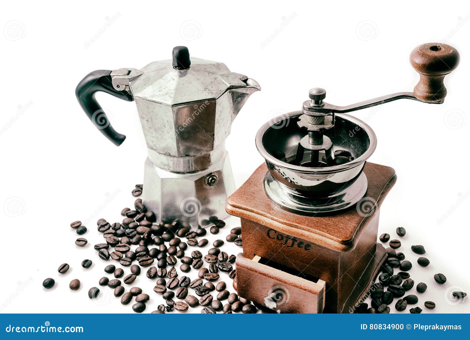 Cup of Coffee with Coffee Maker on White Stock Photo - Image of metal ...