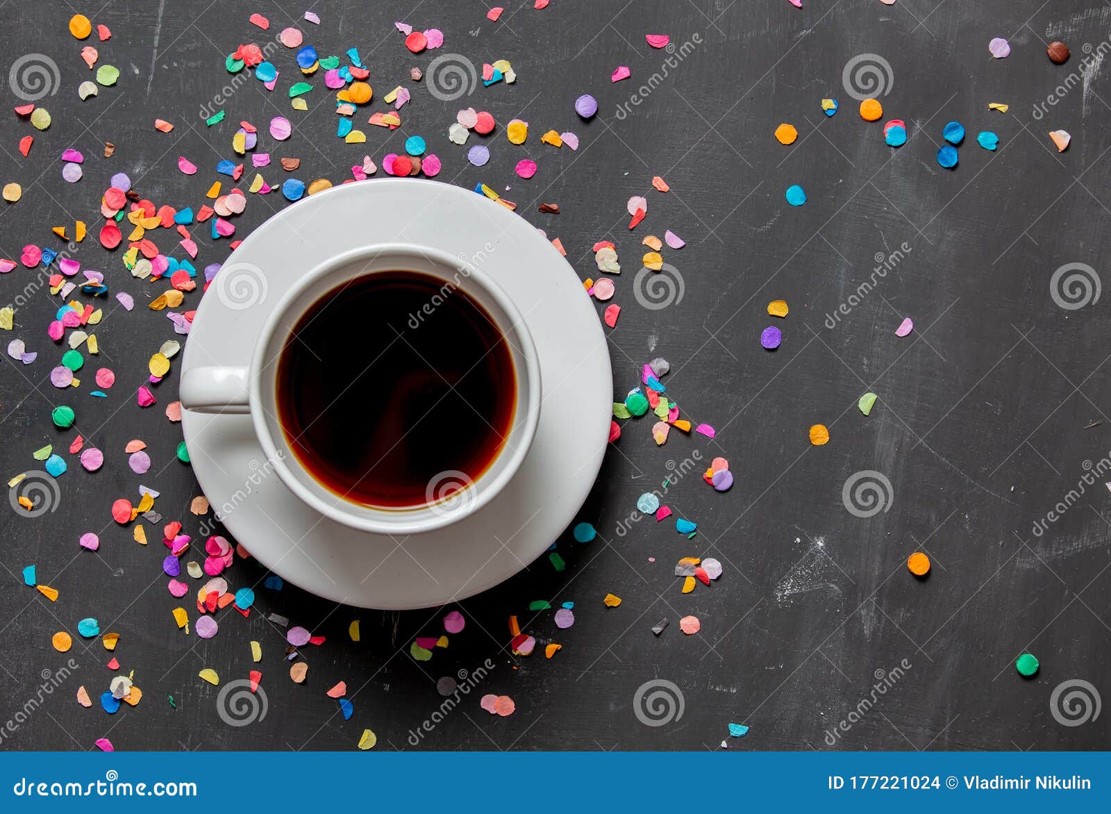 Cup of Coffee and Confetti on a Table Stock Photo - Image of background ...