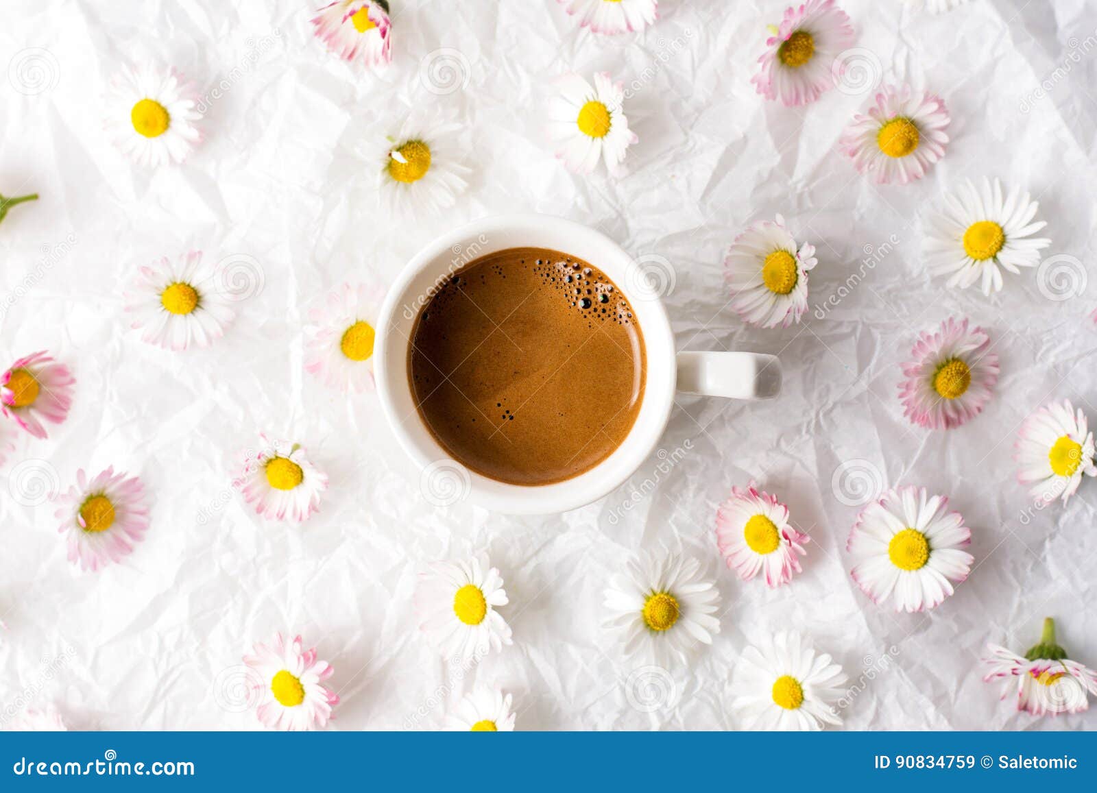 Cup of Coffee and Daisy Flowers Stock Image - Image of colorful, food ...