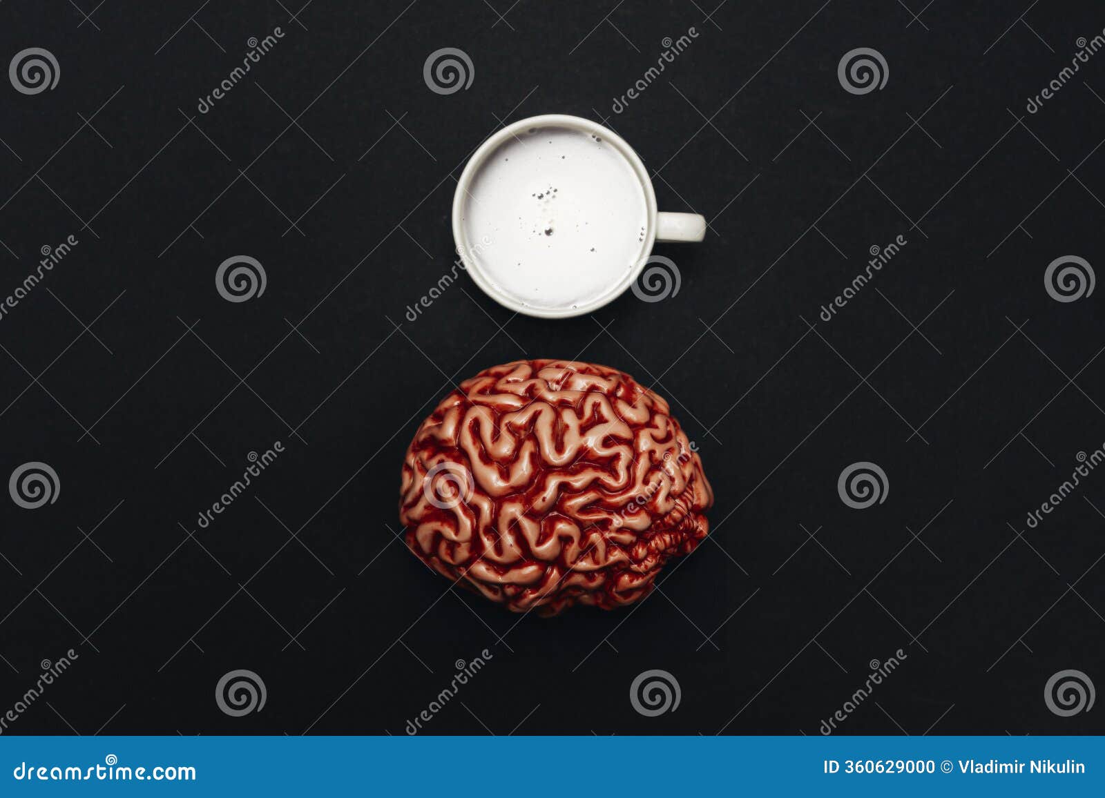 Cup of Coffee with a Decorative Human Brain on a Black Background, Top ...