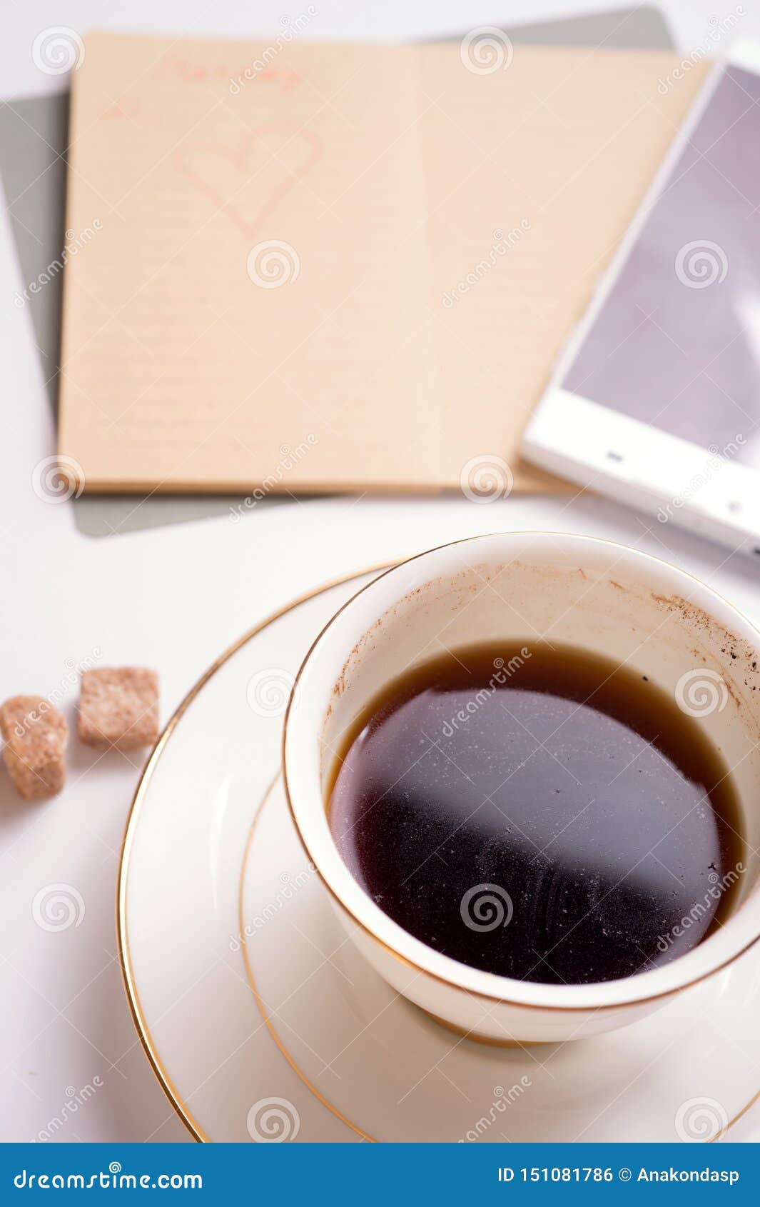 Cup of Coffee with Diary Around White Background. Life Style Stock ...