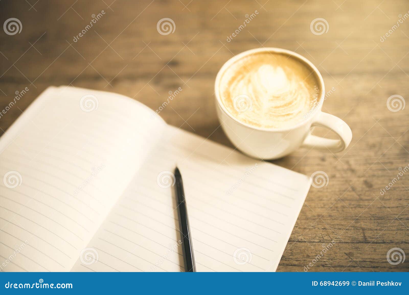 Cup of Coffee with Diary and Pen on a Wooden Table Stock Image - Image ...