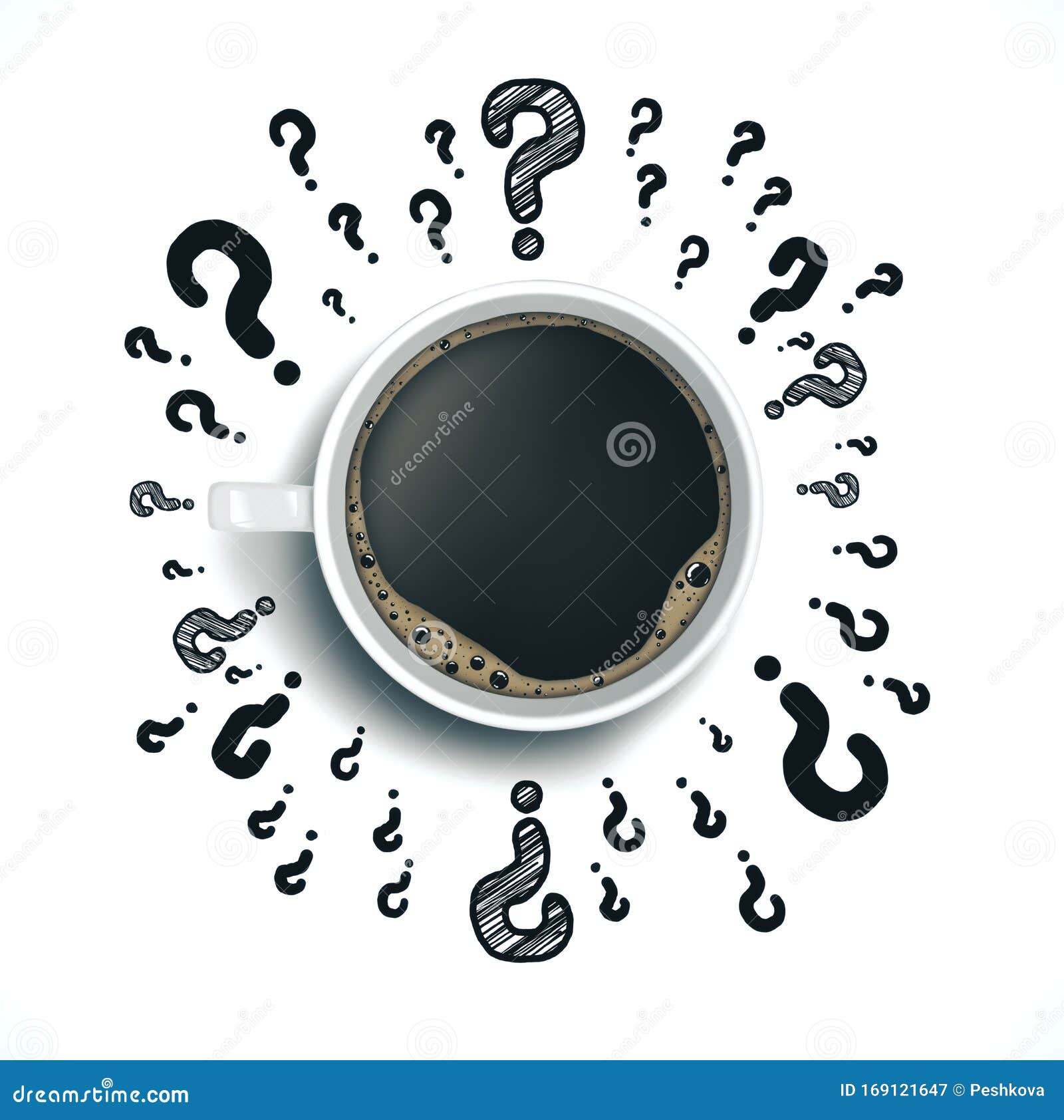 Cup of Coffee with Drawing Question Marks on Table Stock Illustration ...