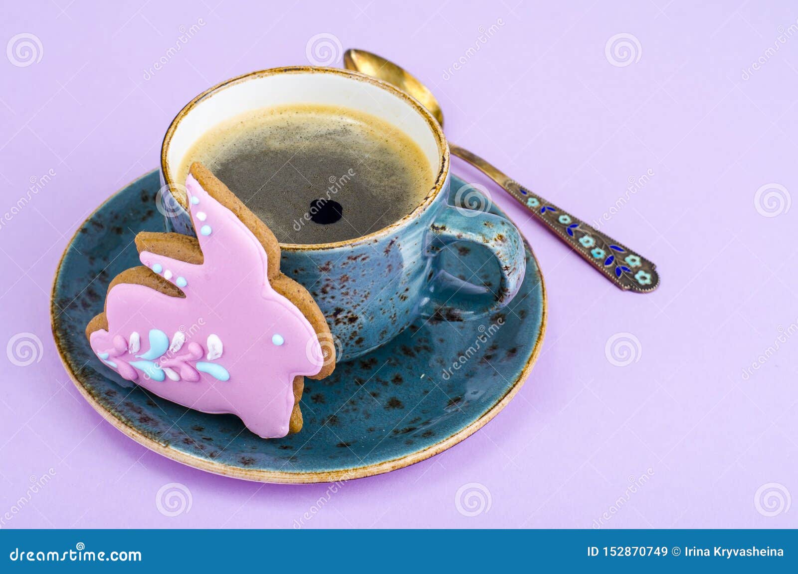 Cup of Coffee and Easter Gingerbread Rabbit Stock Image - Image of ...