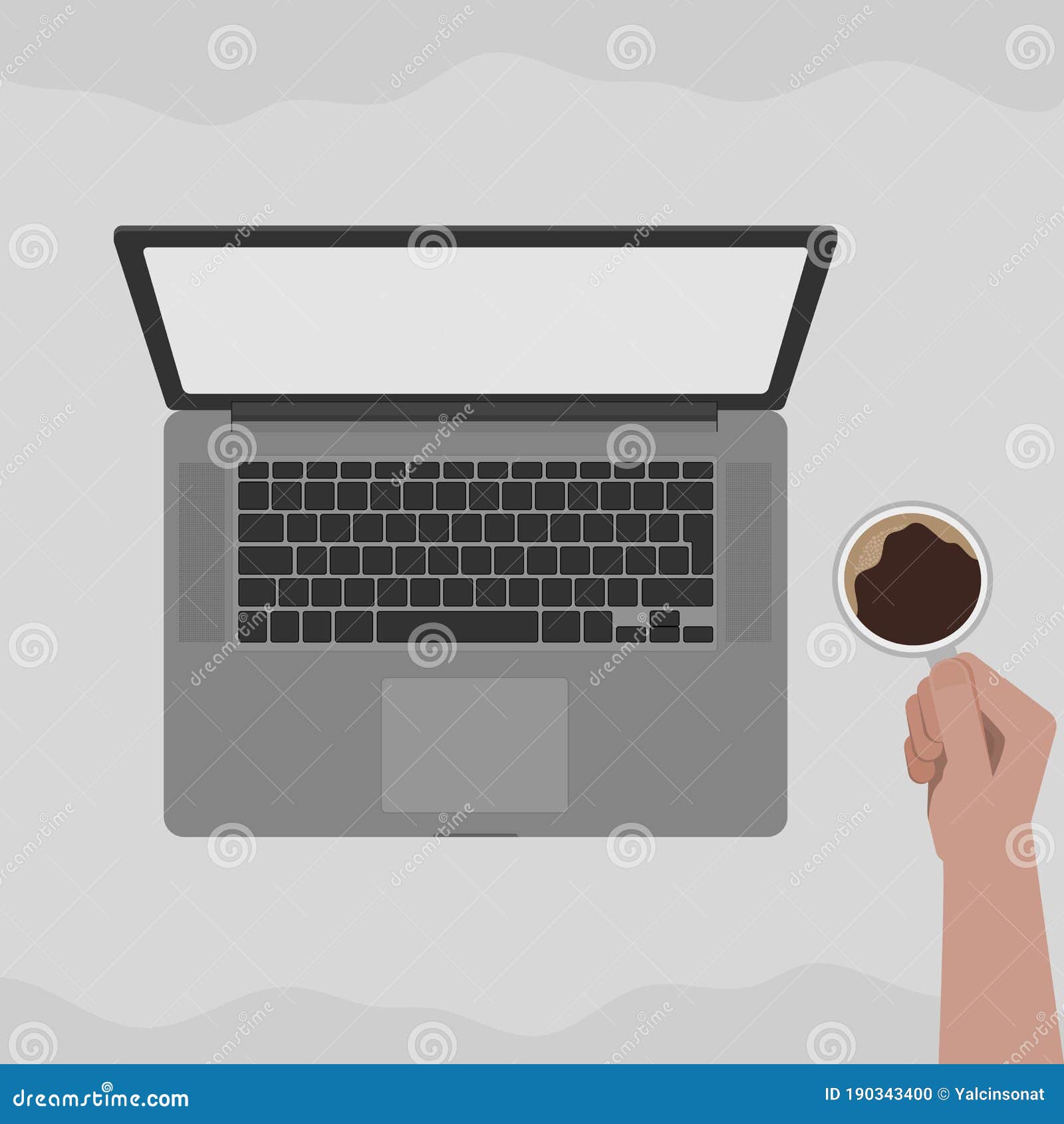 Cup of Coffee and Empty Screen Modern Laptop Computer on a Grey Table ...