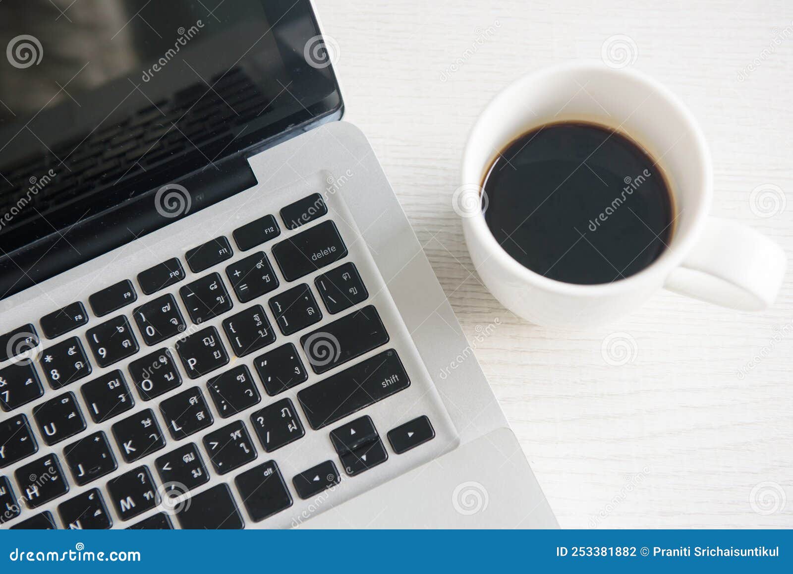 Cup of Coffee Espresso with Computer Notebook Stock Photo - Image of ...