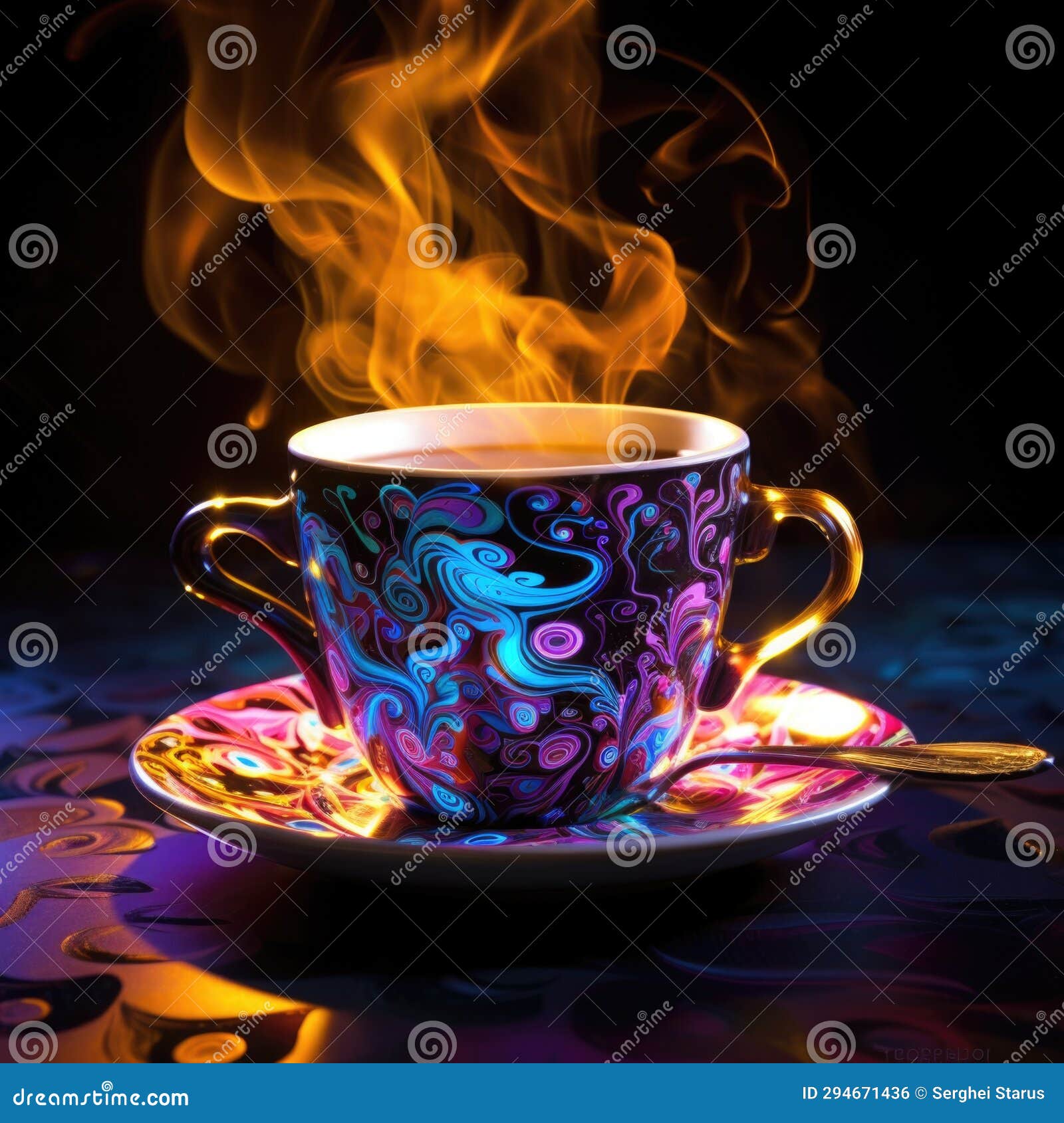 A Cup of Coffee is on Fire with a Spoon, AI Stock Illustration ...
