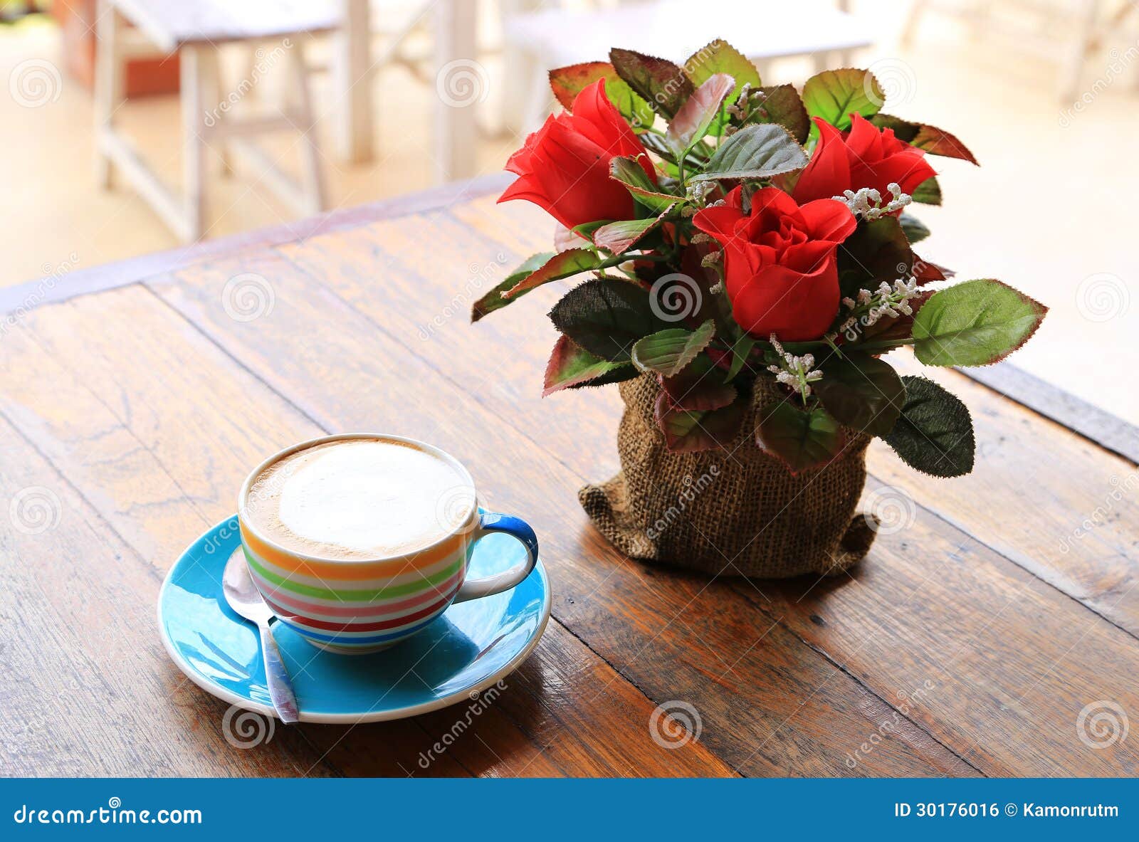 A Cup of Coffee with Flower Stock Photo - Image of drink, wooden: 30176016