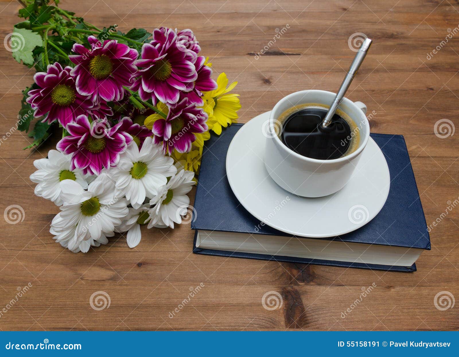 Cup of Coffee with Flowers and Book Stock Image - Image of home, drink ...