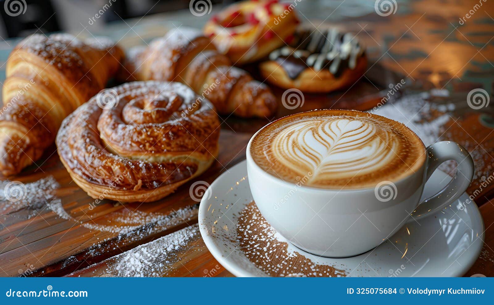 A Cup of Coffee with Foam and a Pattern, Sweets, Fresh Pastries and ...