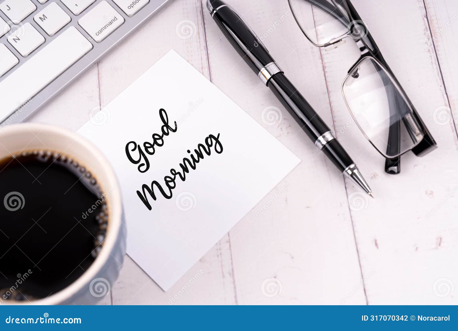 Cup of Coffee and Good Morning Note on a Desk Stock Photo - Image of ...