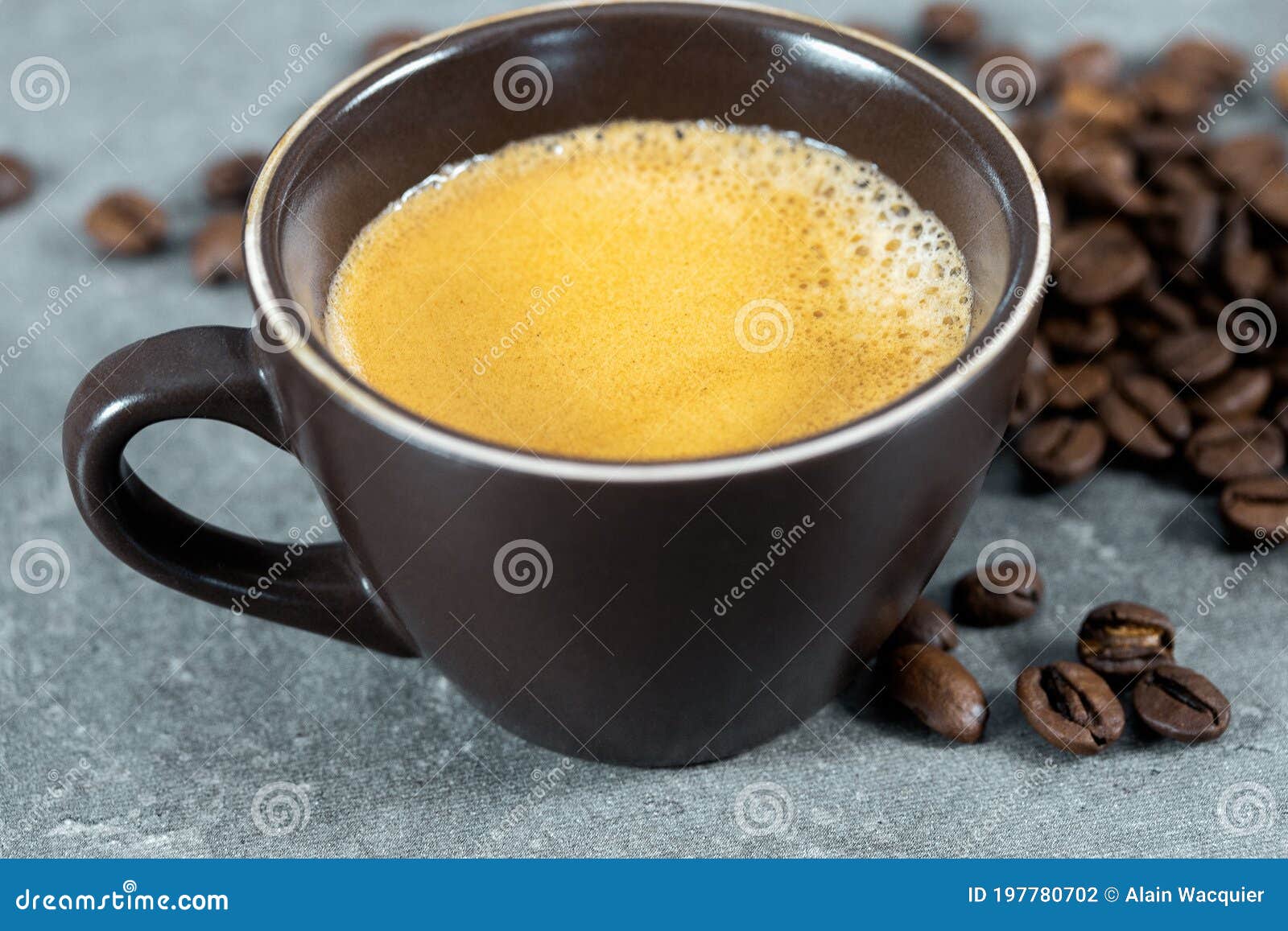 Cup of Coffee on a Gray Background Stock Photo - Image of foam, black ...