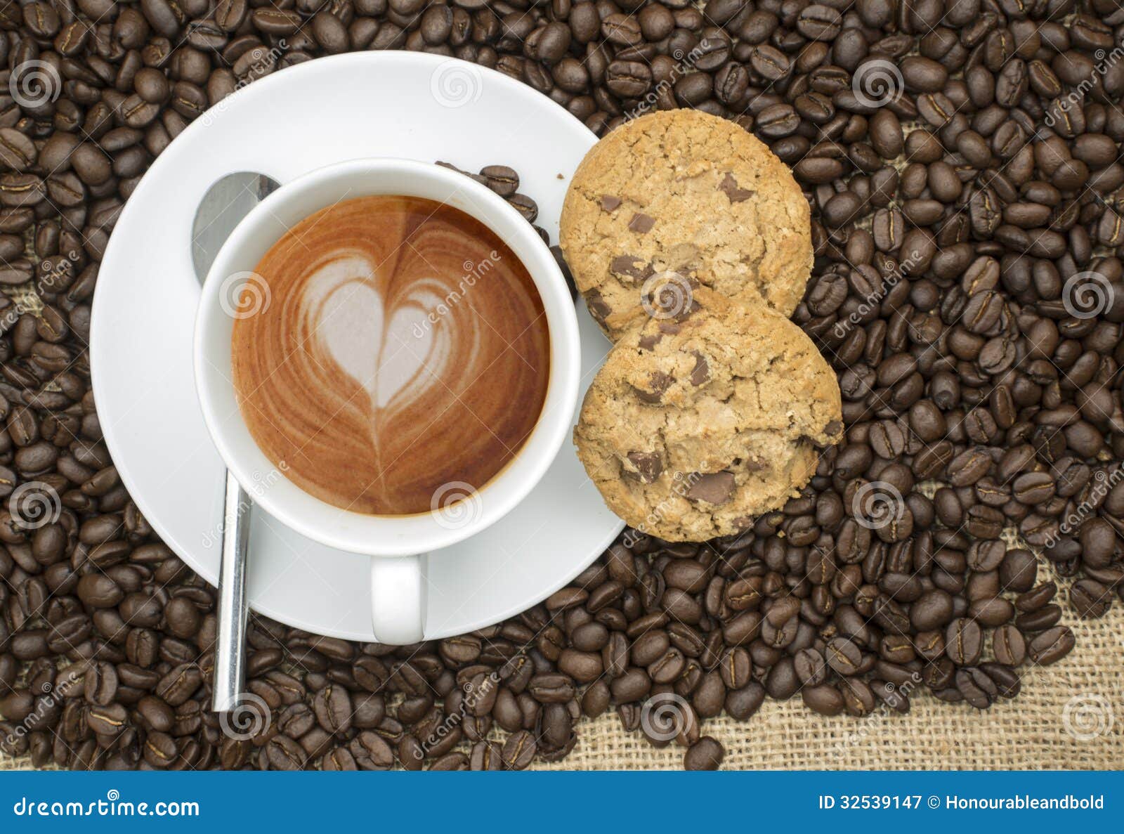 Cup of Coffee with Heart Shape in Foam on Hessian Background Stock ...