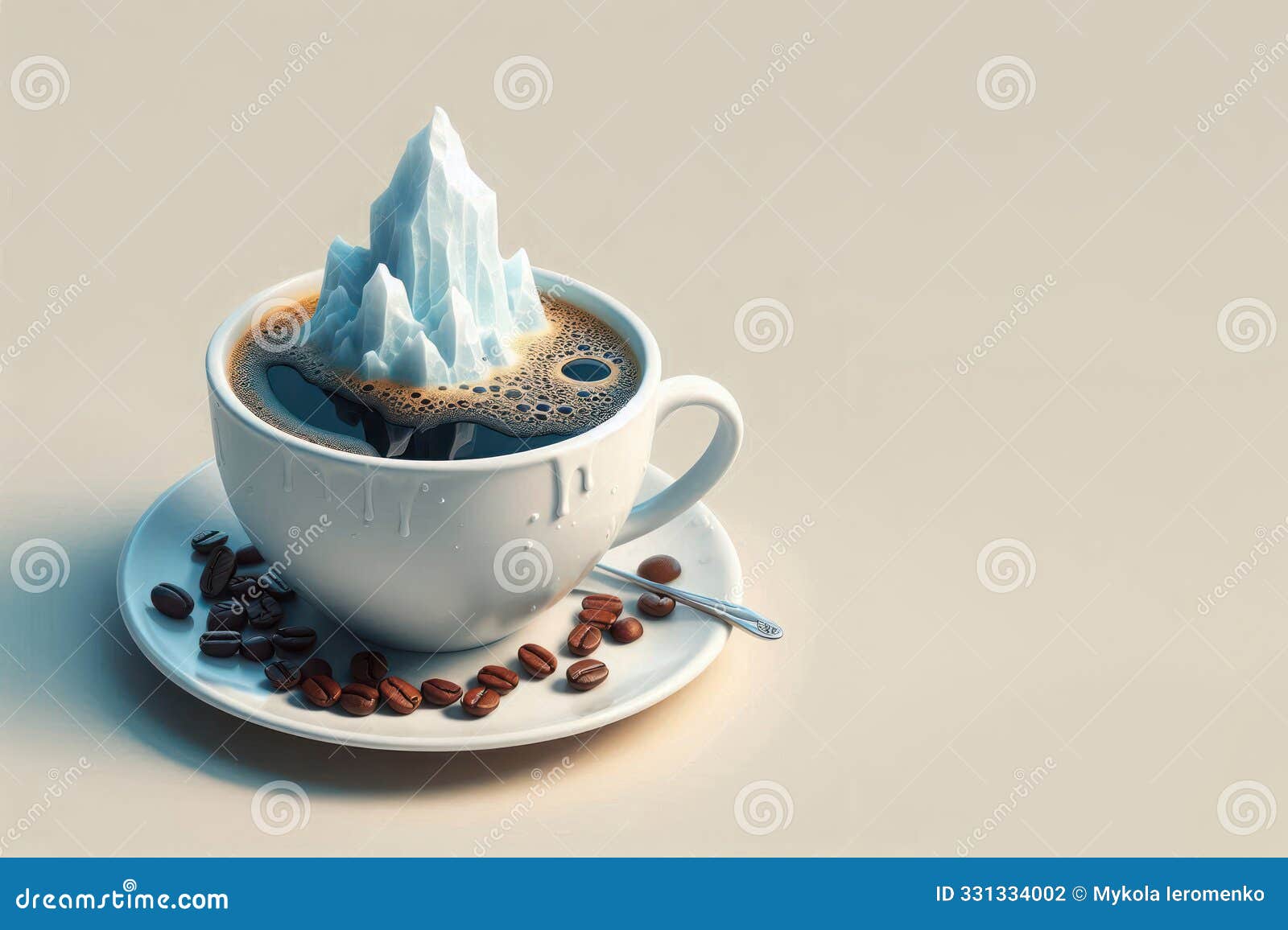 A Cup of Coffee with an Iceberg Floating in it. Space for Text. Stock ...