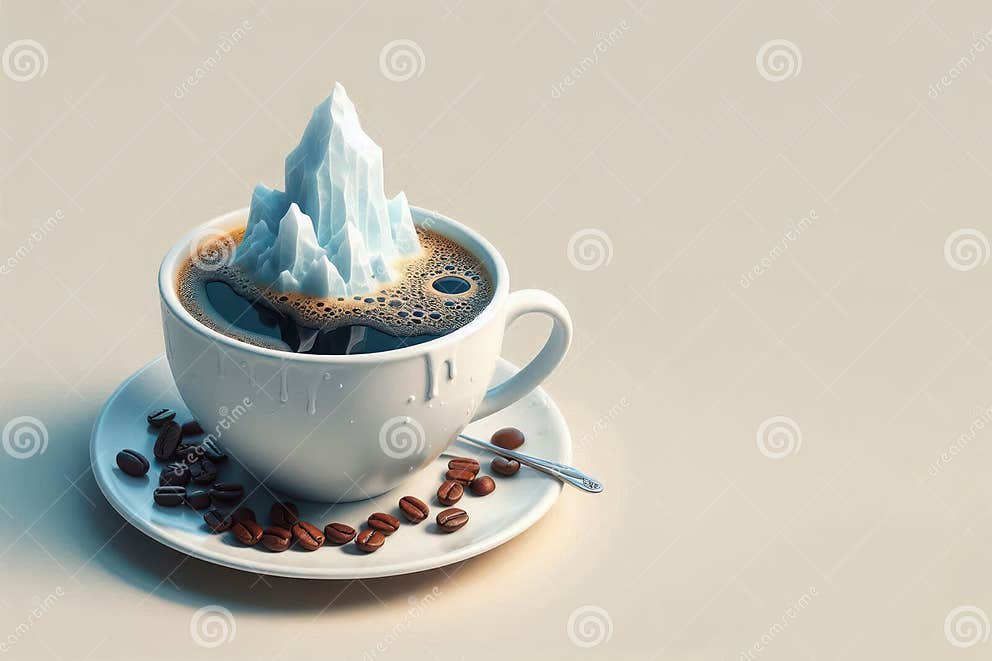A Cup of Coffee with an Iceberg Floating in it. Space for Text. Stock ...