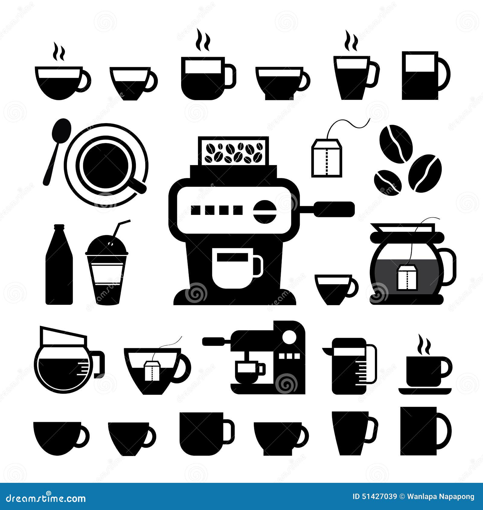 Cup and coffee icon set stock vector. Illustration of espresso - 51427039