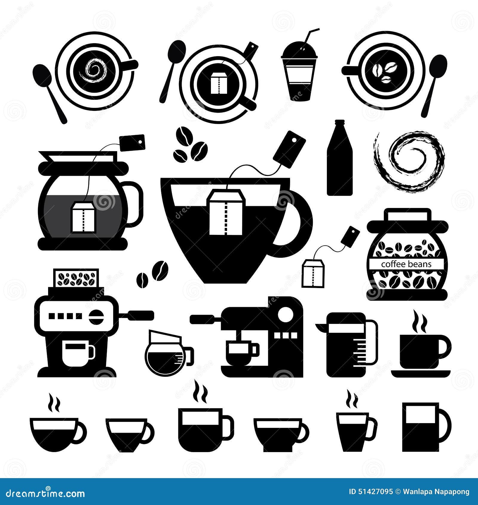 Cup and coffee icon set stock vector. Illustration of espresso - 51427095