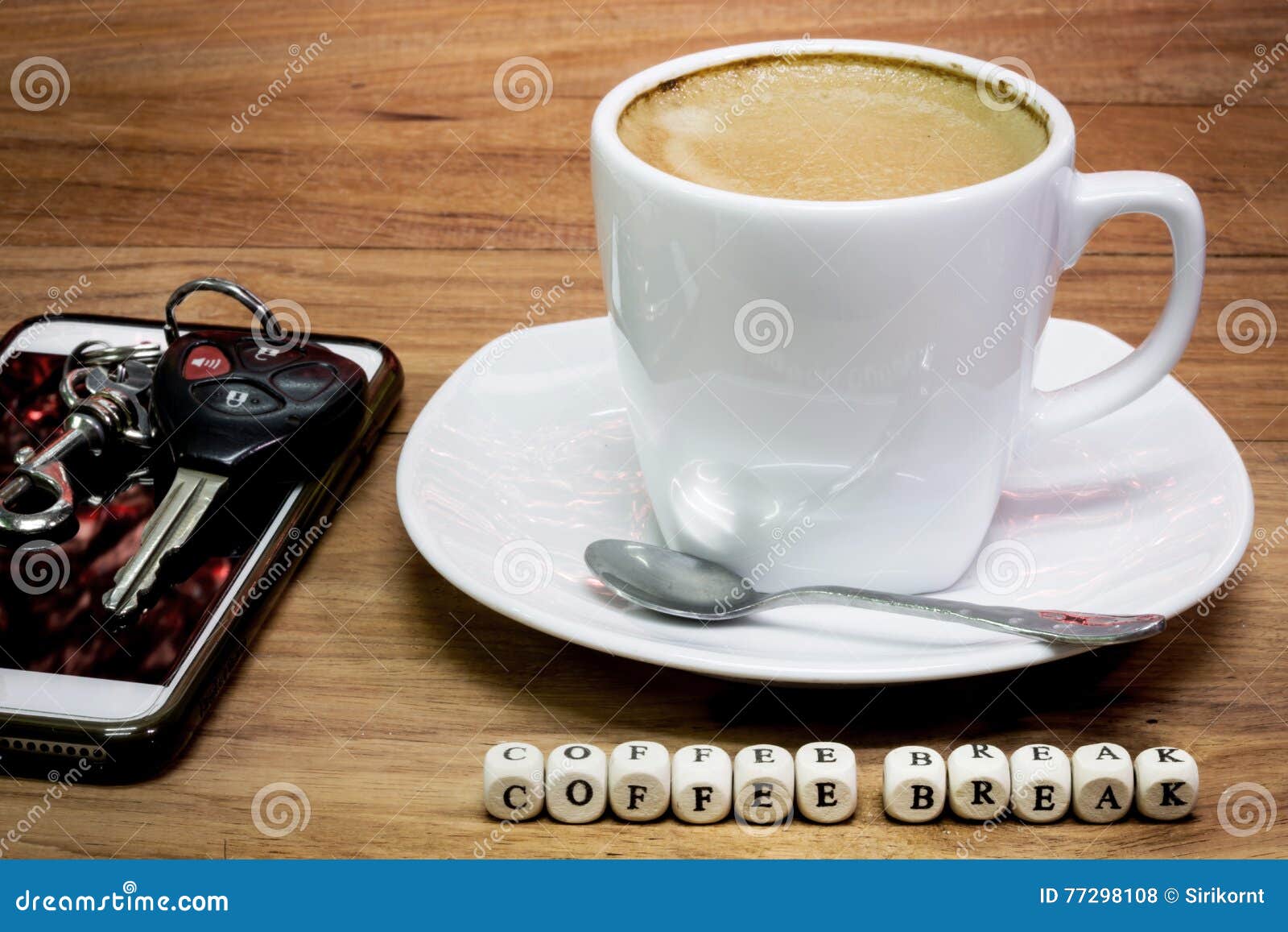 Cup of Coffee with Keys, Coffee Break Concept Stock Photo - Image of ...