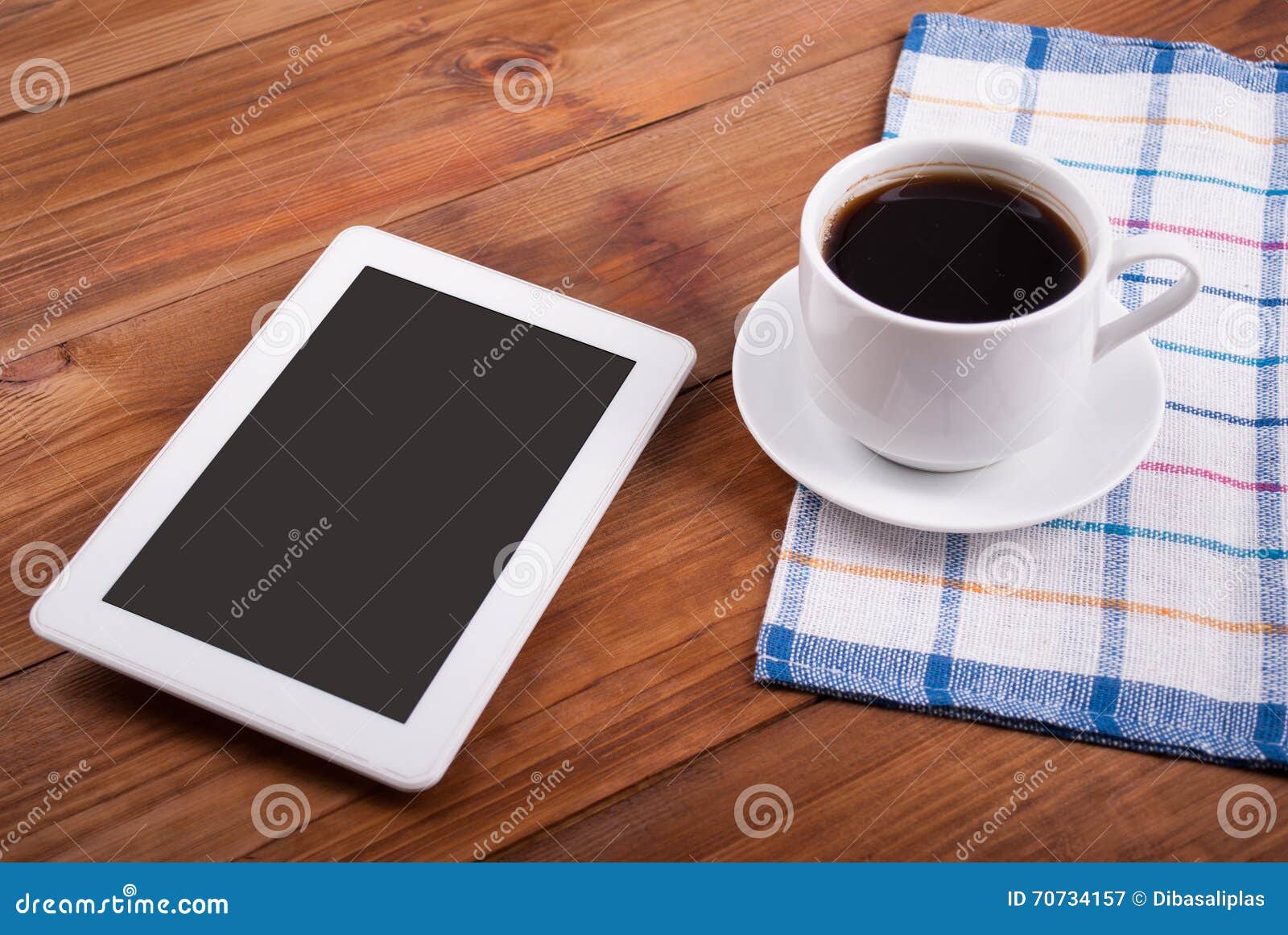 Cup of Coffee on the Kitchen Table. Stock Image - Image of technology ...
