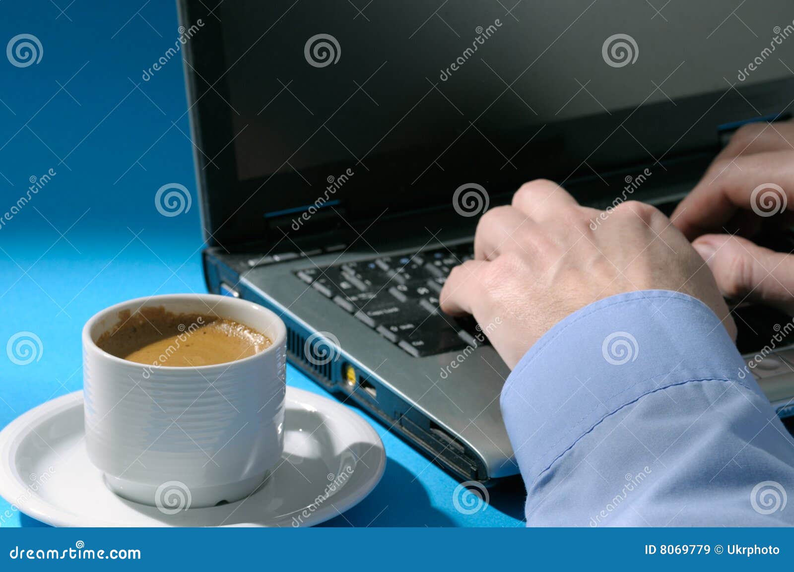 Cup of coffee and laptop stock image. Image of screen - 8069779
