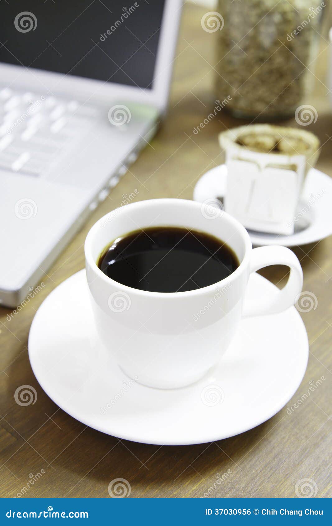 Cup of coffee and laptop stock photo. Image of refreshment - 37030956