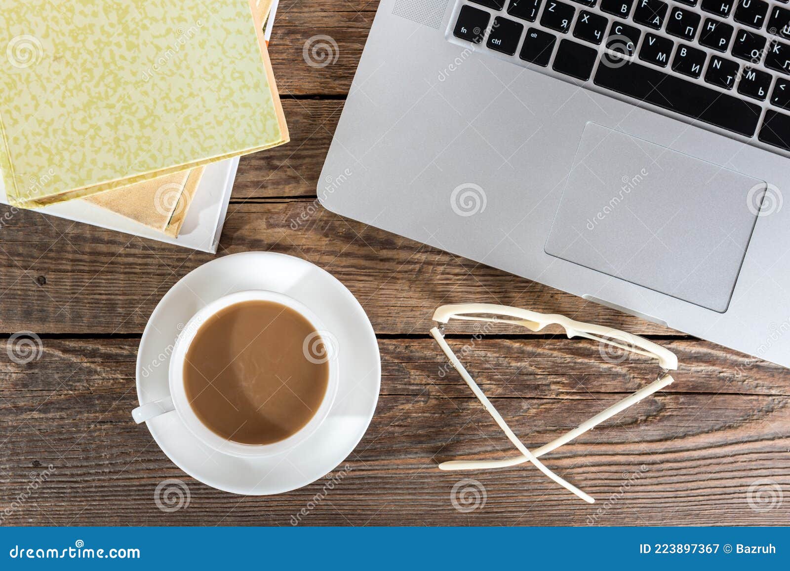 Cup of Coffee and Laptop on Wooden Table Stock Image - Image of work ...