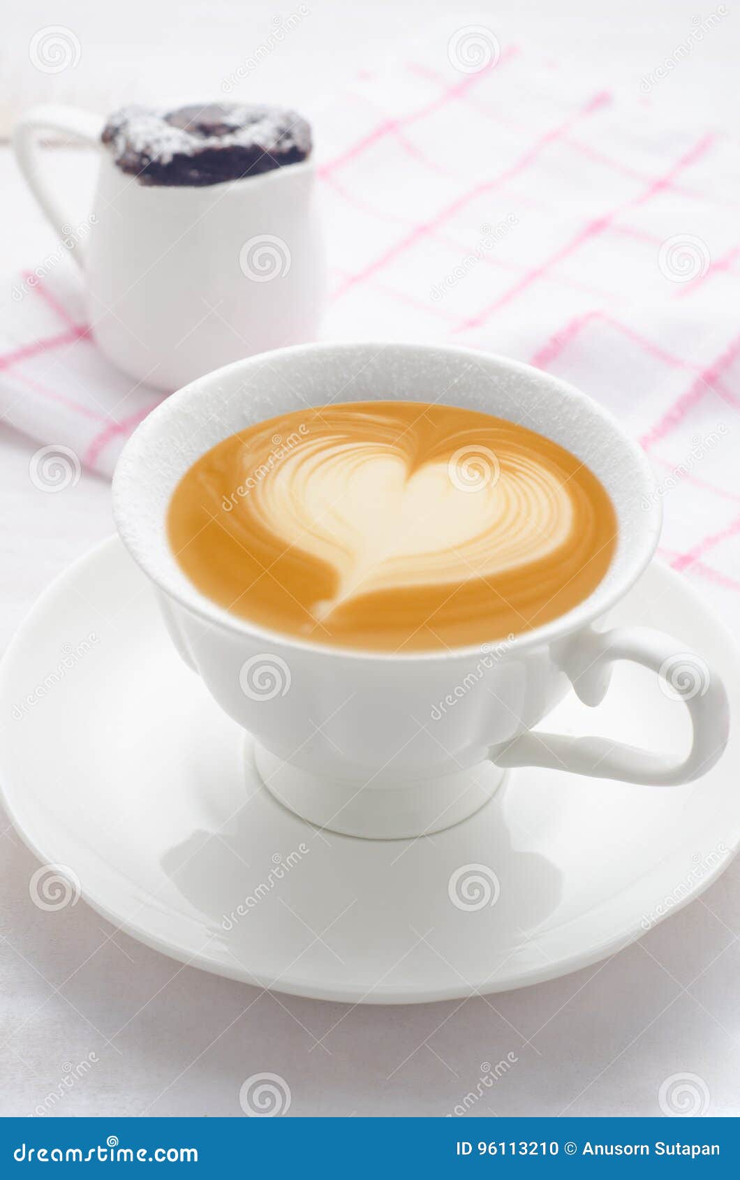 Cup of Coffee Latte Art Top View on White Wooden Background Stock Photo ...