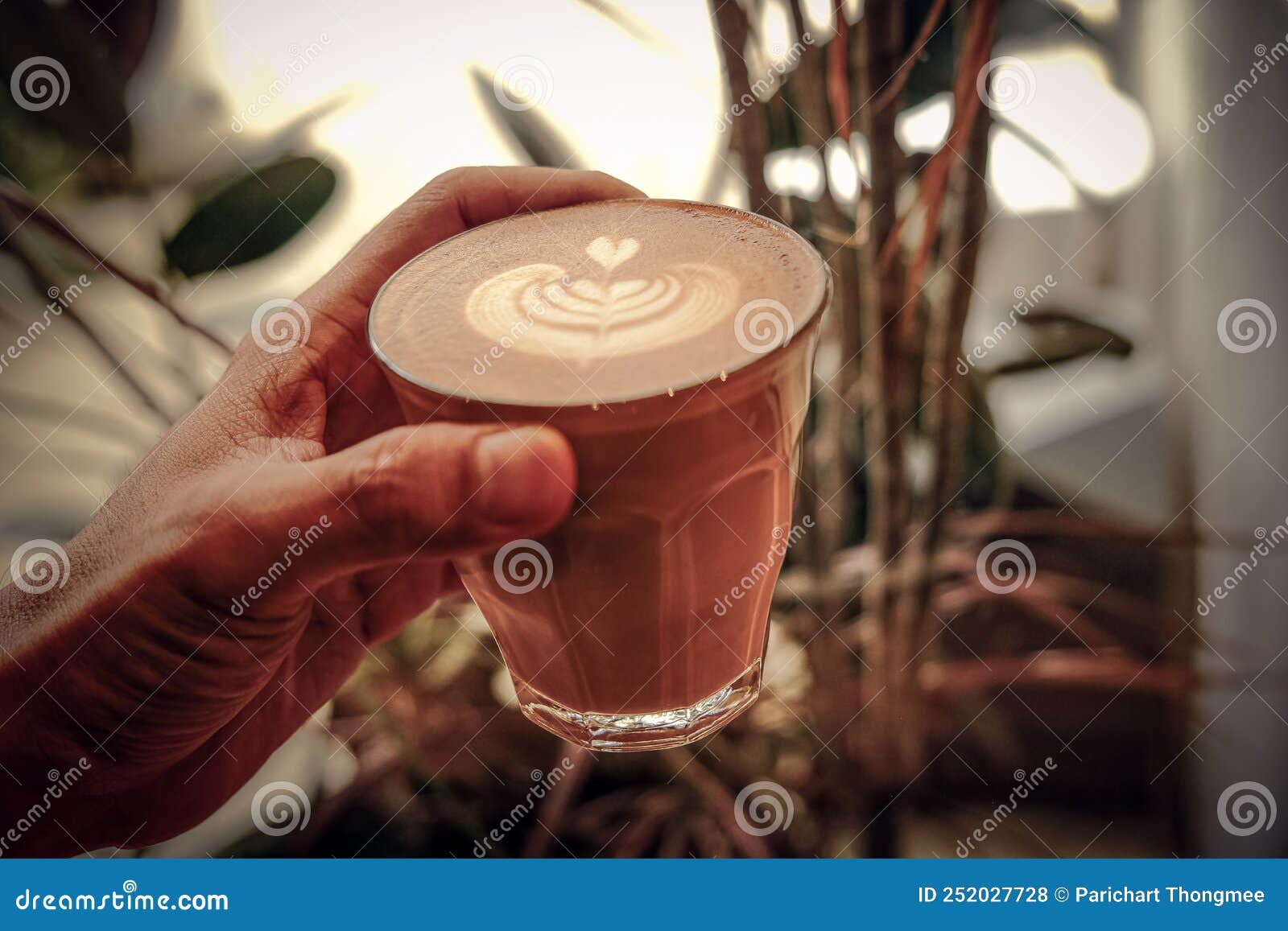 A Cup of Coffee Latte Top View with Leaf Shape Foam Stock Photo - Image ...