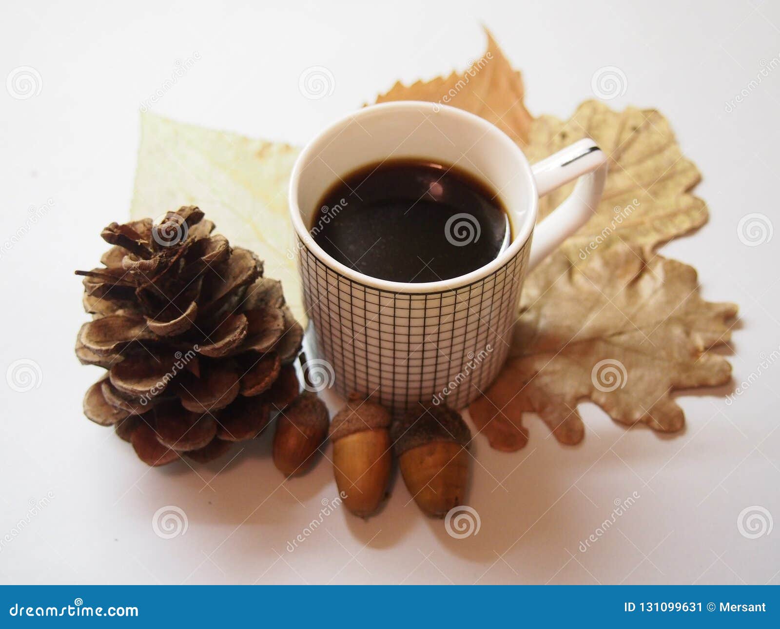 A cup of coffee and leaves stock image. Image of garden - 131099631