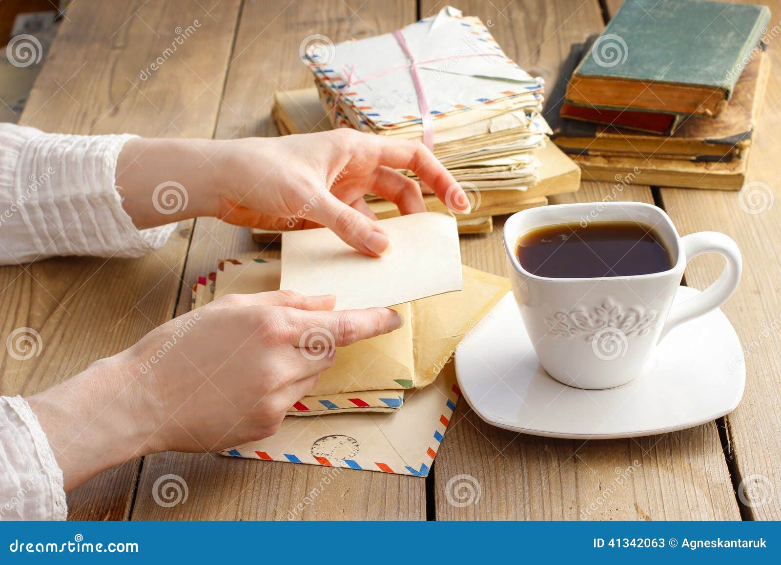 Cup of Coffee and Letters from the Past Stock Image - Image of girl ...
