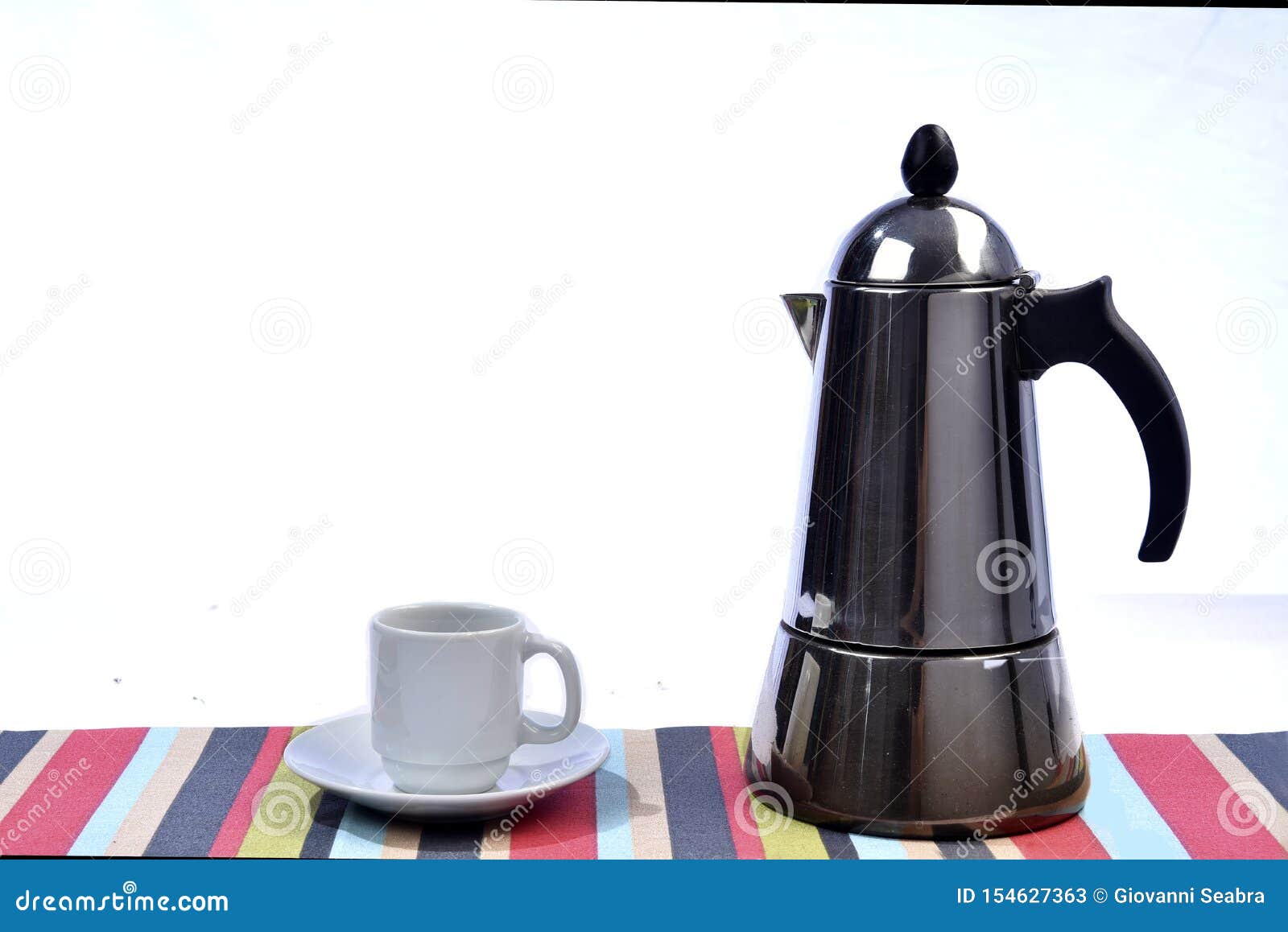 Cup of Coffee with Coffee Maker on the Table Seen from Above Stock ...