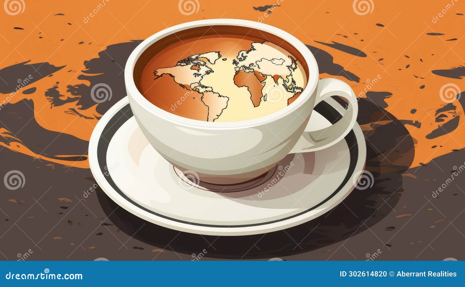 A Cup of Coffee with a Map of the World on it Stock Illustration ...