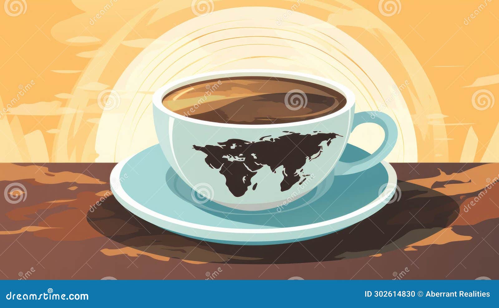 A Cup of Coffee with a Map of the World on it Stock Illustration ...
