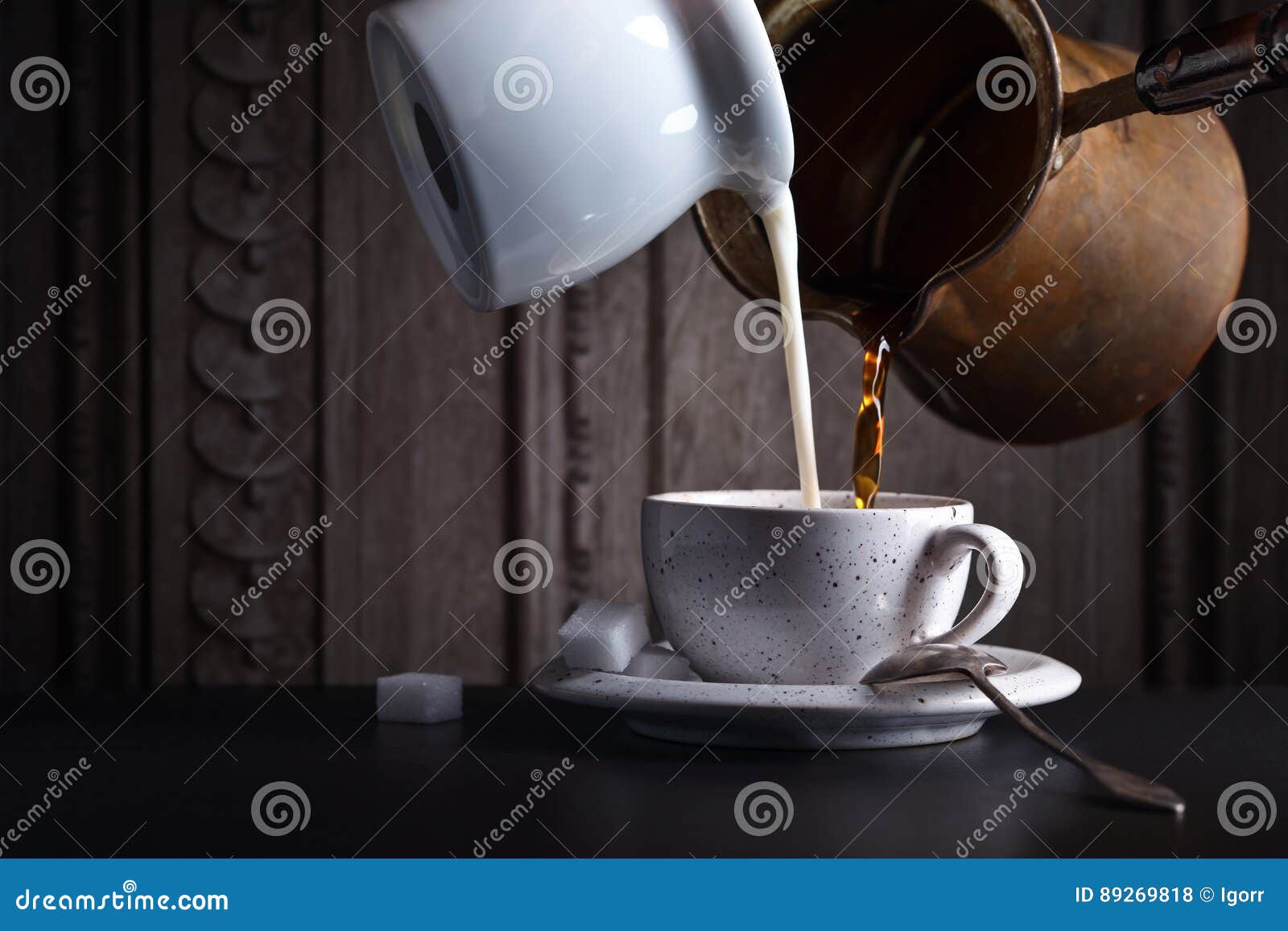 Cup of Coffee with Milk and Sugar Stock Photo - Image of saucer, froth ...