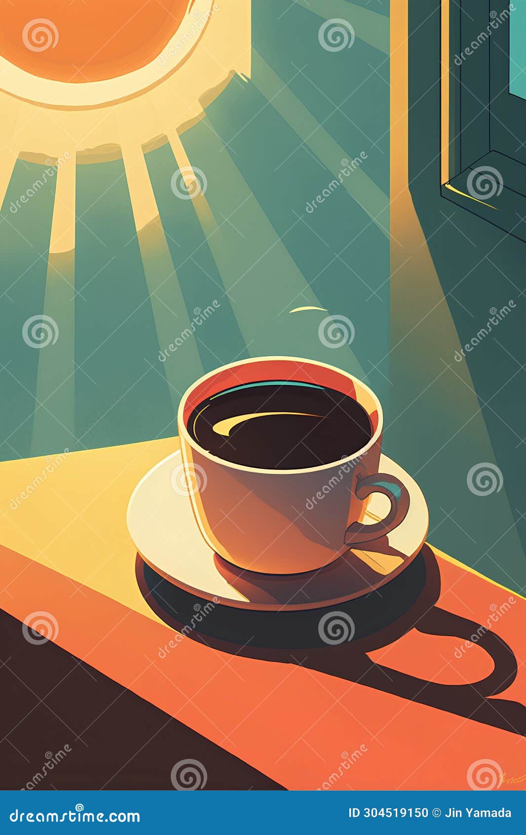 Cup of Coffee in the Morning Sun Rays. Vector Illustration Stock ...
