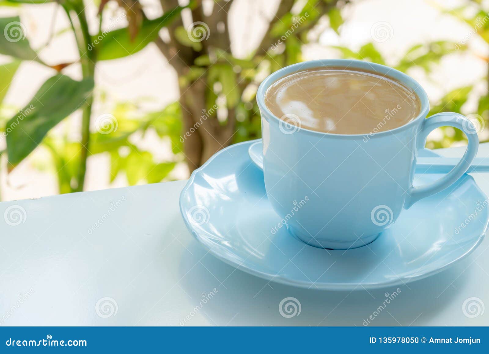 Cup of coffee. Blue cup stock photo. Image of glass - 135978050