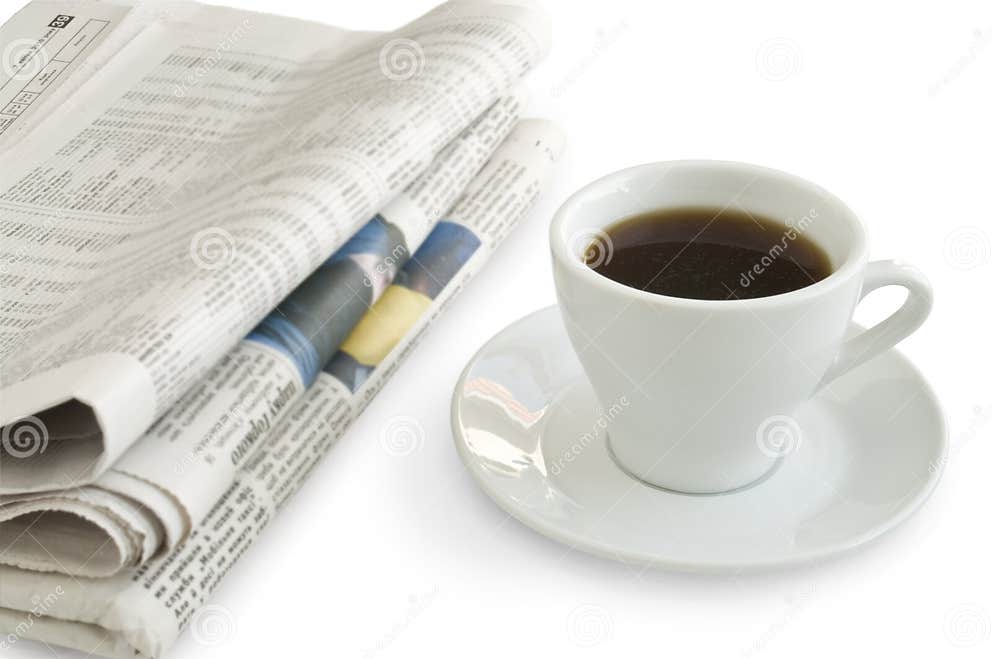 A Cup of Coffee on a Newspaper Stock Photo - Image of drink, coffee ...
