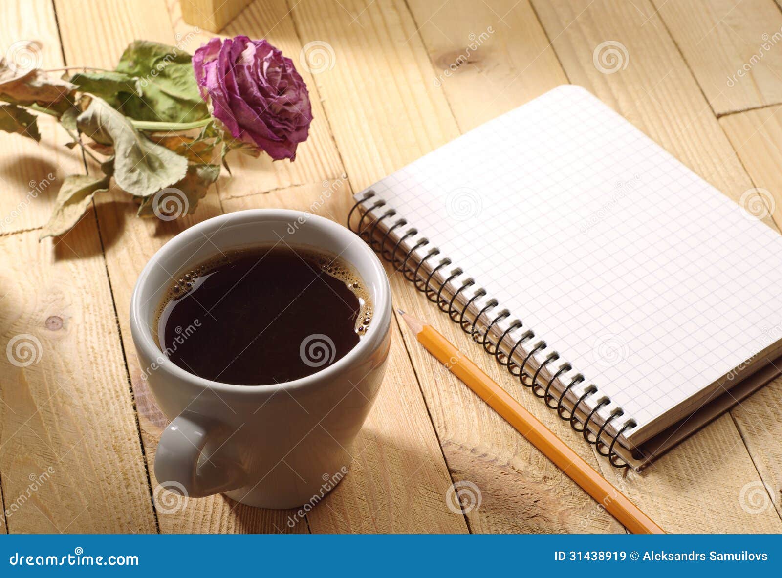 Cup of coffee and notebook stock image. Image of white - 31438919