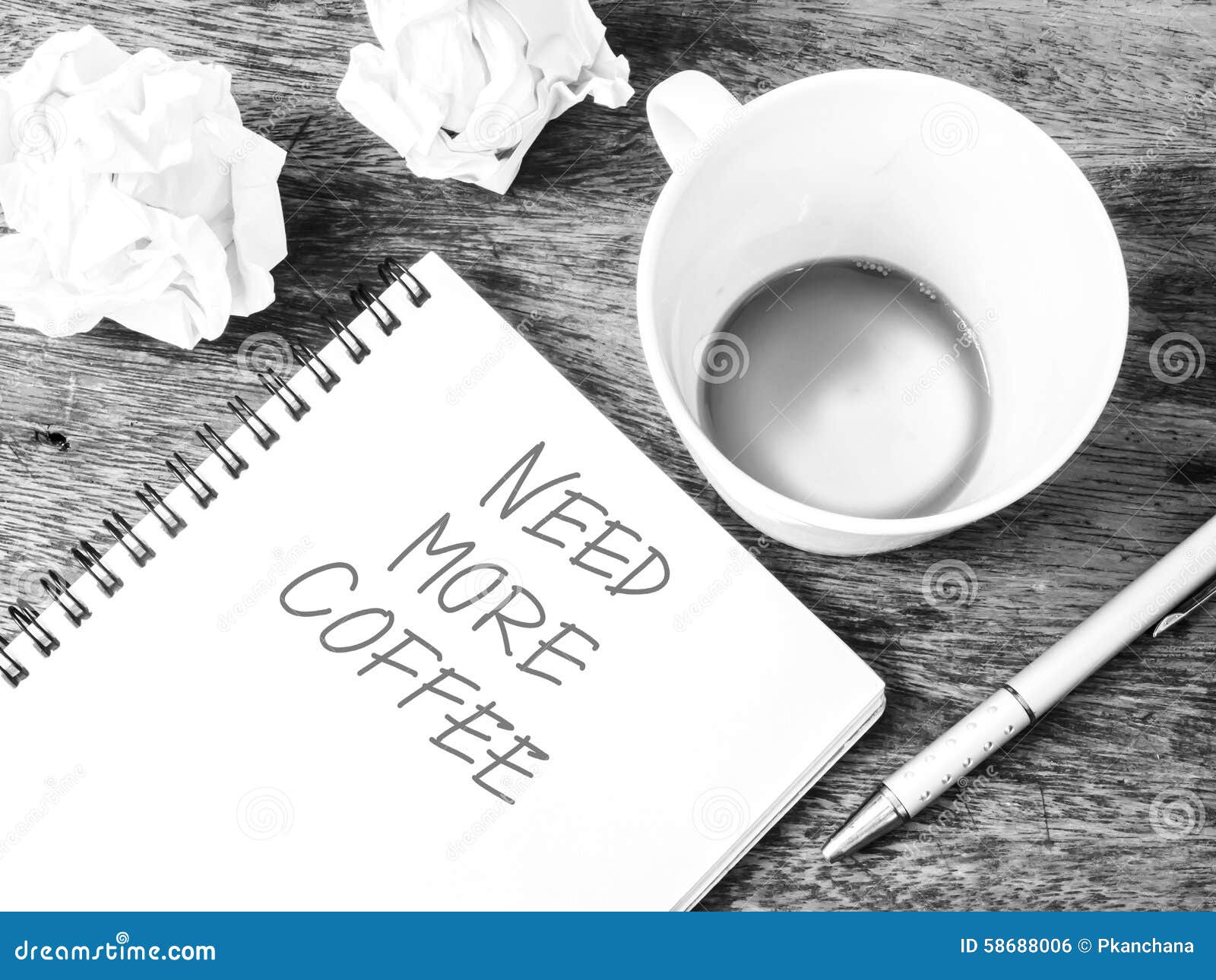 Cup of coffee and notepad stock photo. Image of word - 58688006