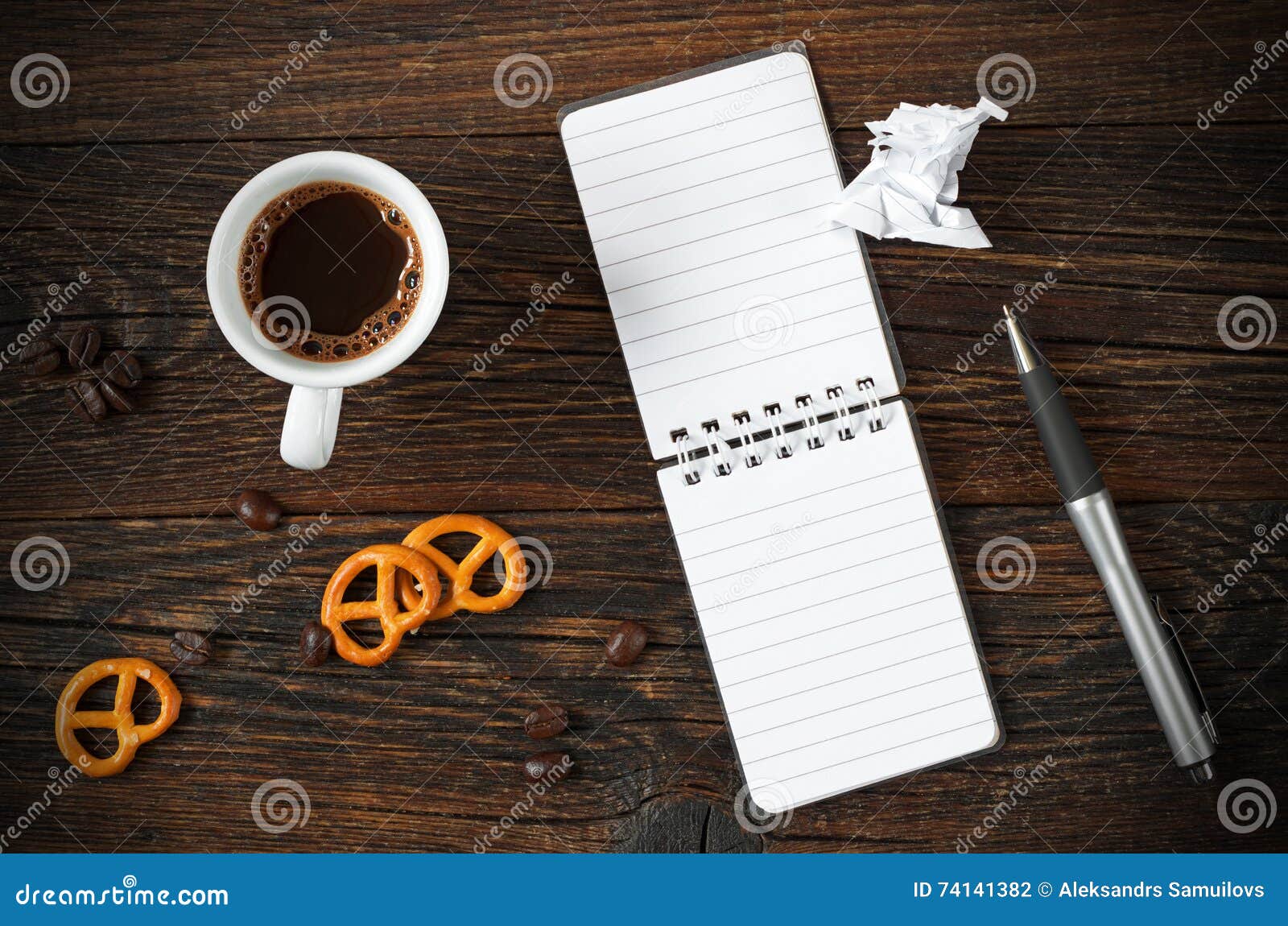 Cup of coffee and notepad stock photo. Image of opened - 74141382