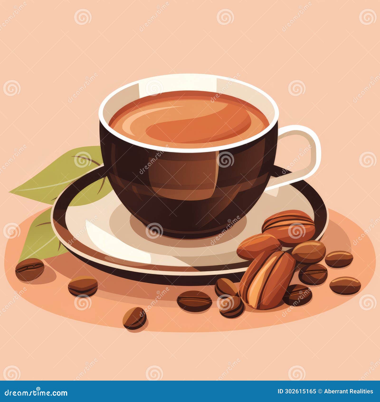 A Cup of Coffee with Nuts and Leaves Vector Illustration Stock ...